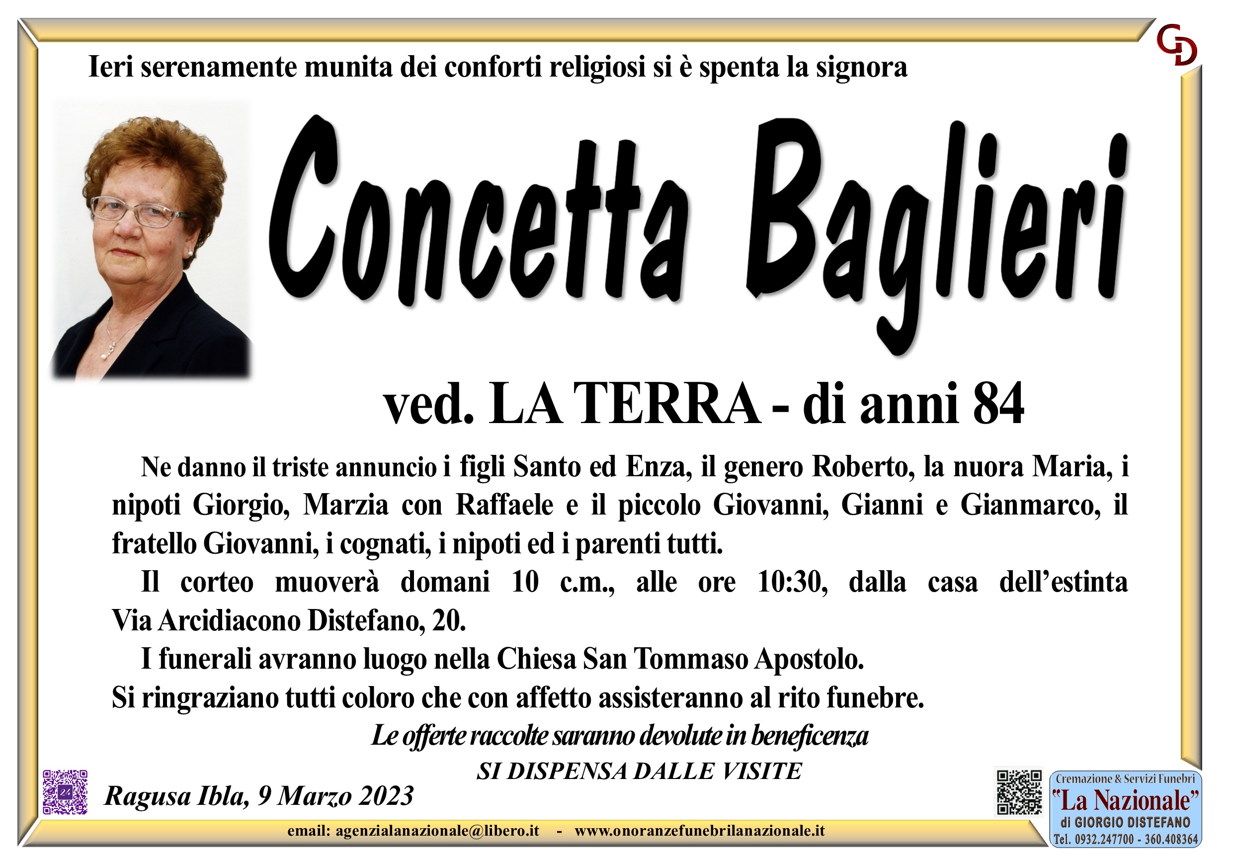 Necrologi: Concetta Baglieri - Ragusa Oggi