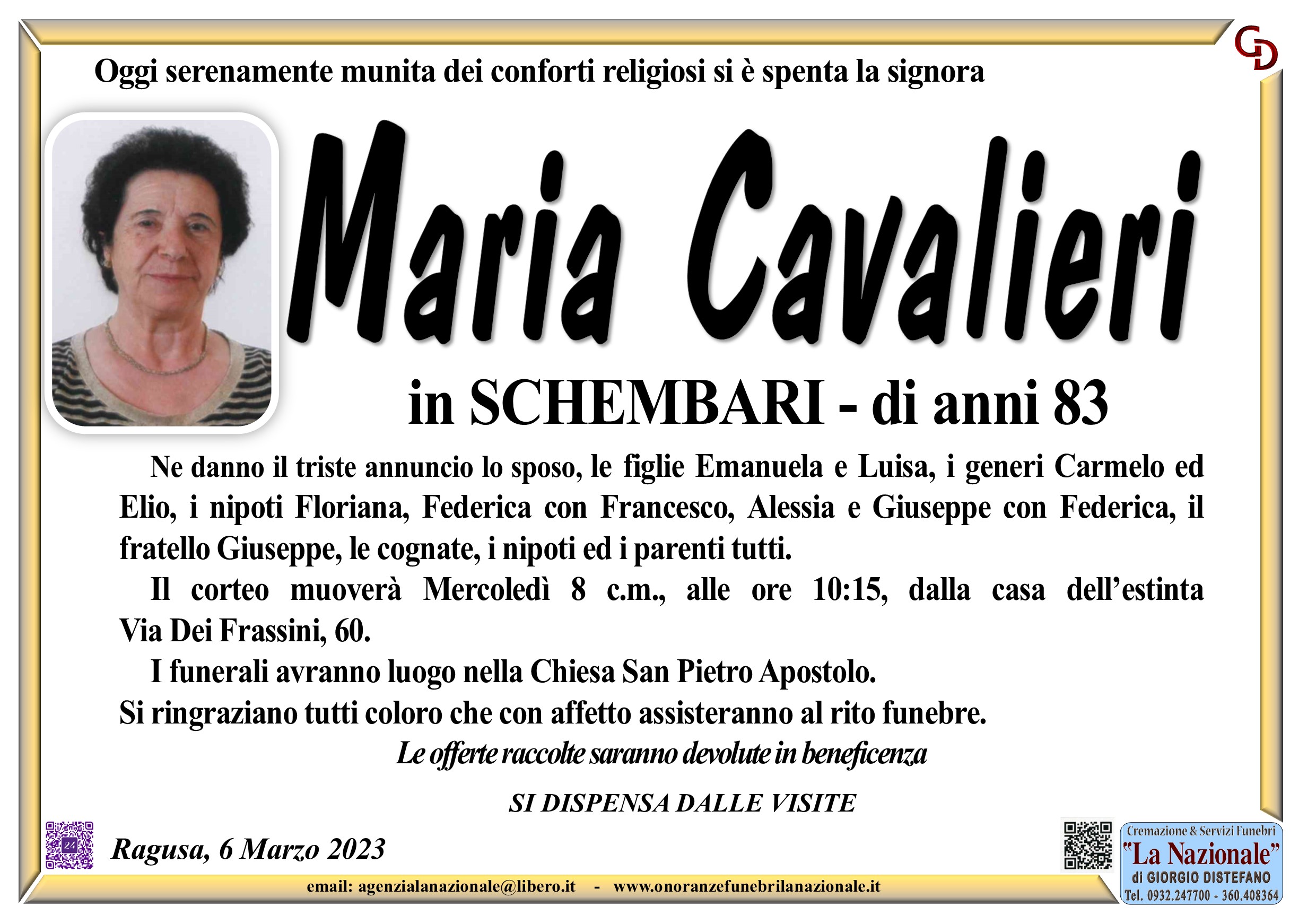 Necrologi: Maria Cavalieri - Ragusa Oggi
