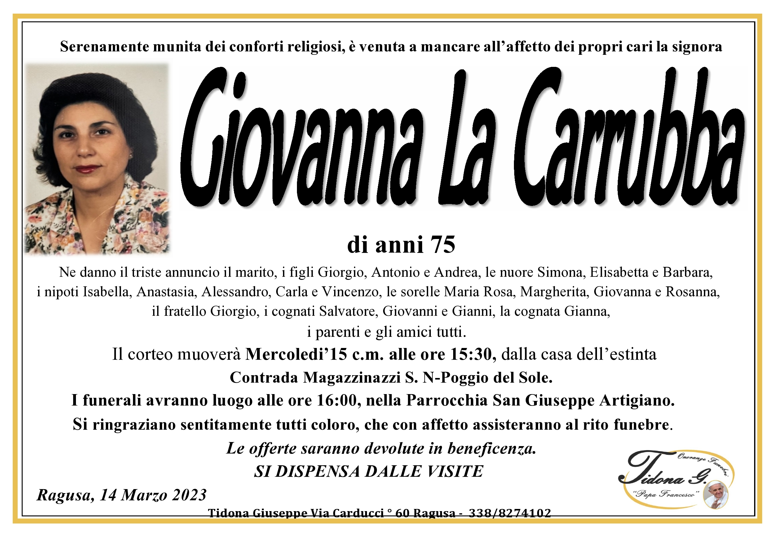 Necrologi: Giovanna La Carrubba - Ragusa Oggi