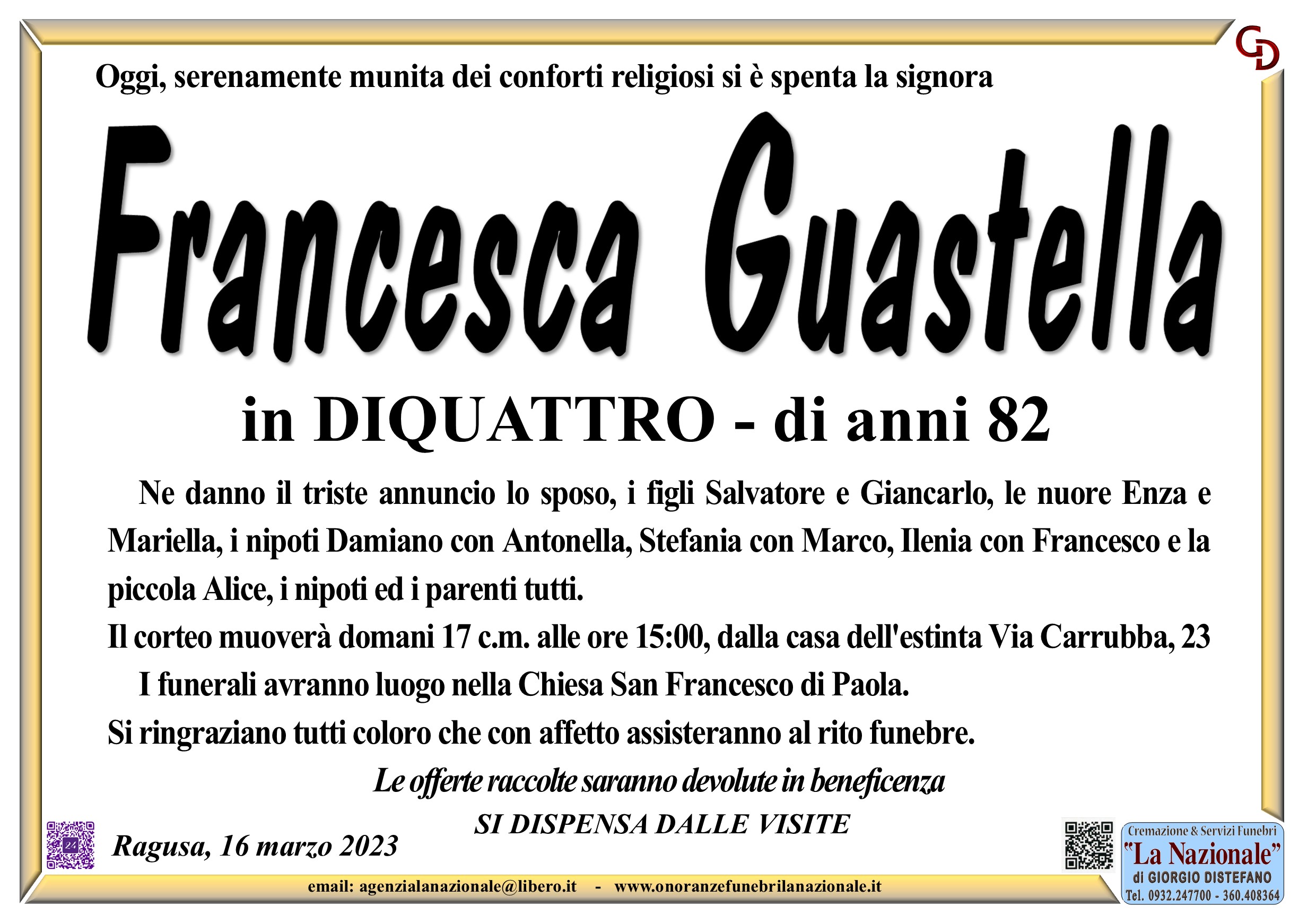 Necrologi: Francesca Guastella - Ragusa Oggi