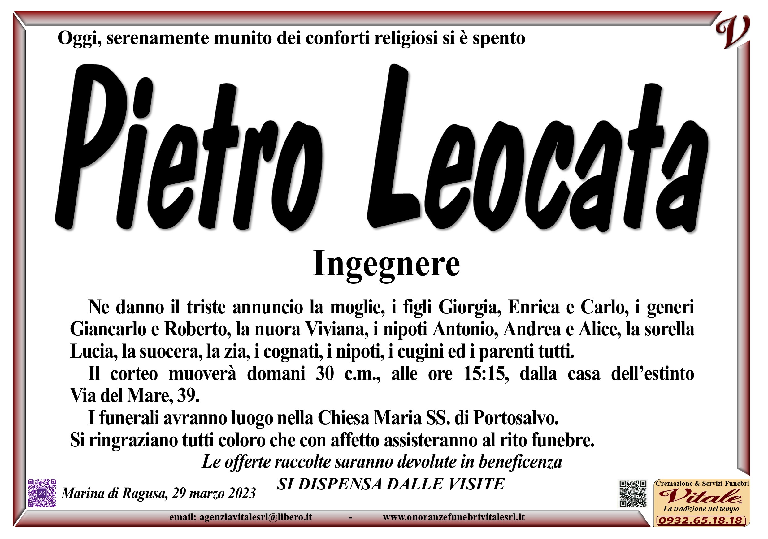 Necrologi: Pietro Leocata - Ragusa Oggi