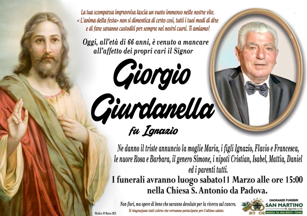 Necrologi: Giorgio Giurdanella - Ragusa Oggi