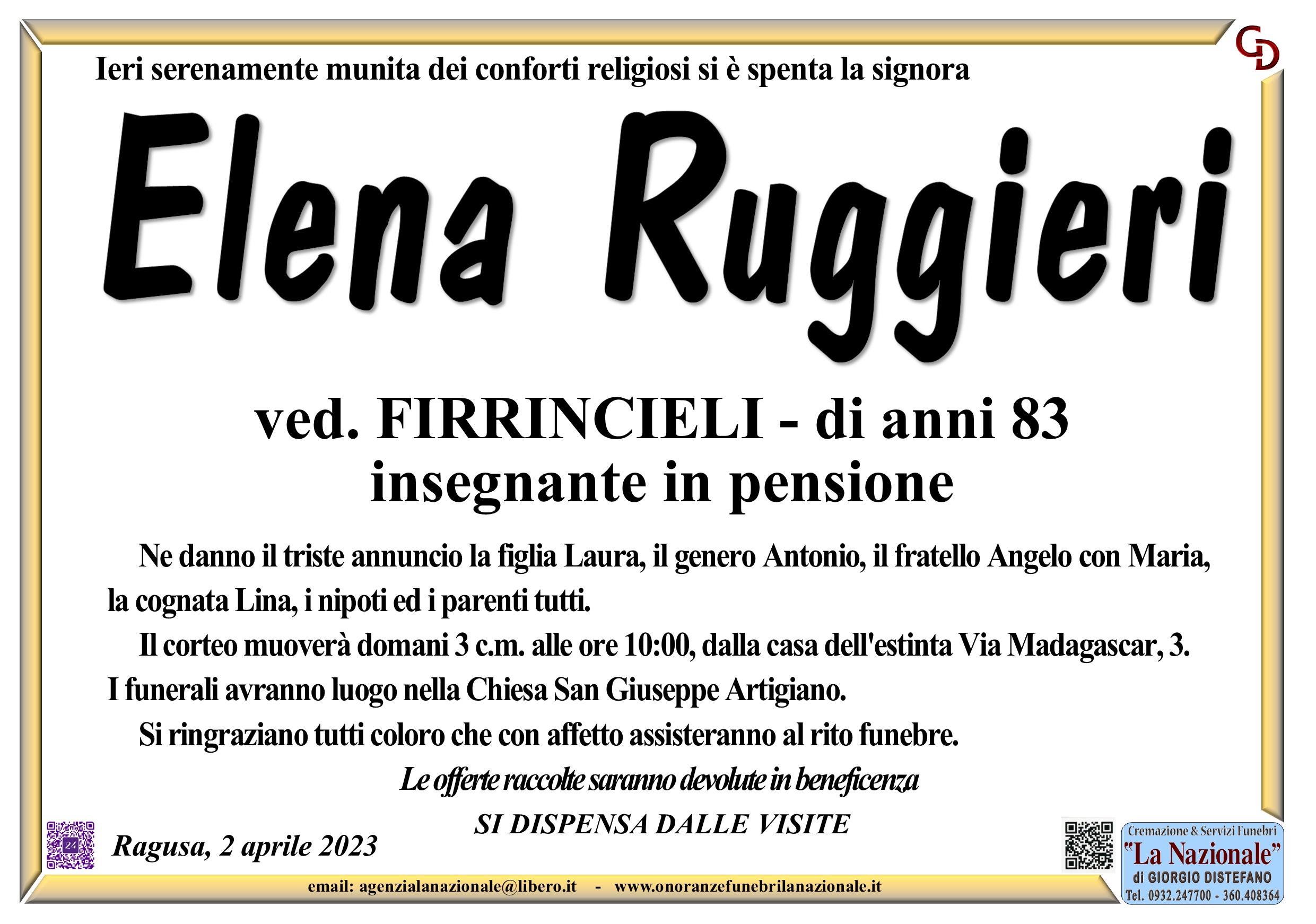 Necrologi: Elena Ruggieri - Ragusa Oggi