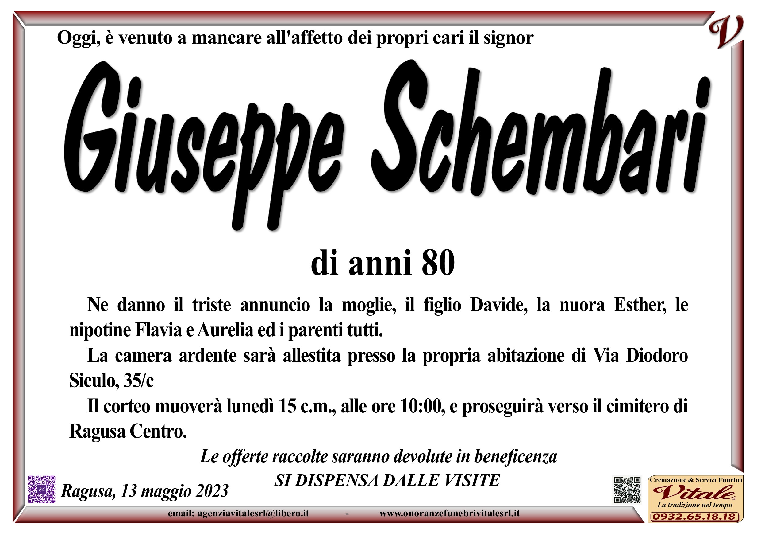 Necrologi: Giuseppe Schembari - Ragusa Oggi