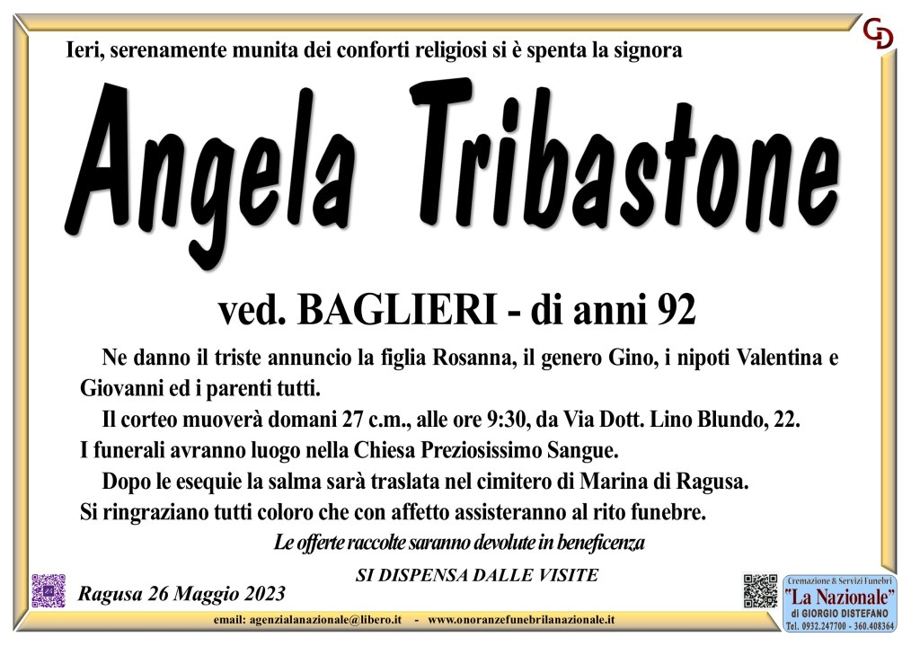Necrologi: Angela Tribastone - Ragusa Oggi