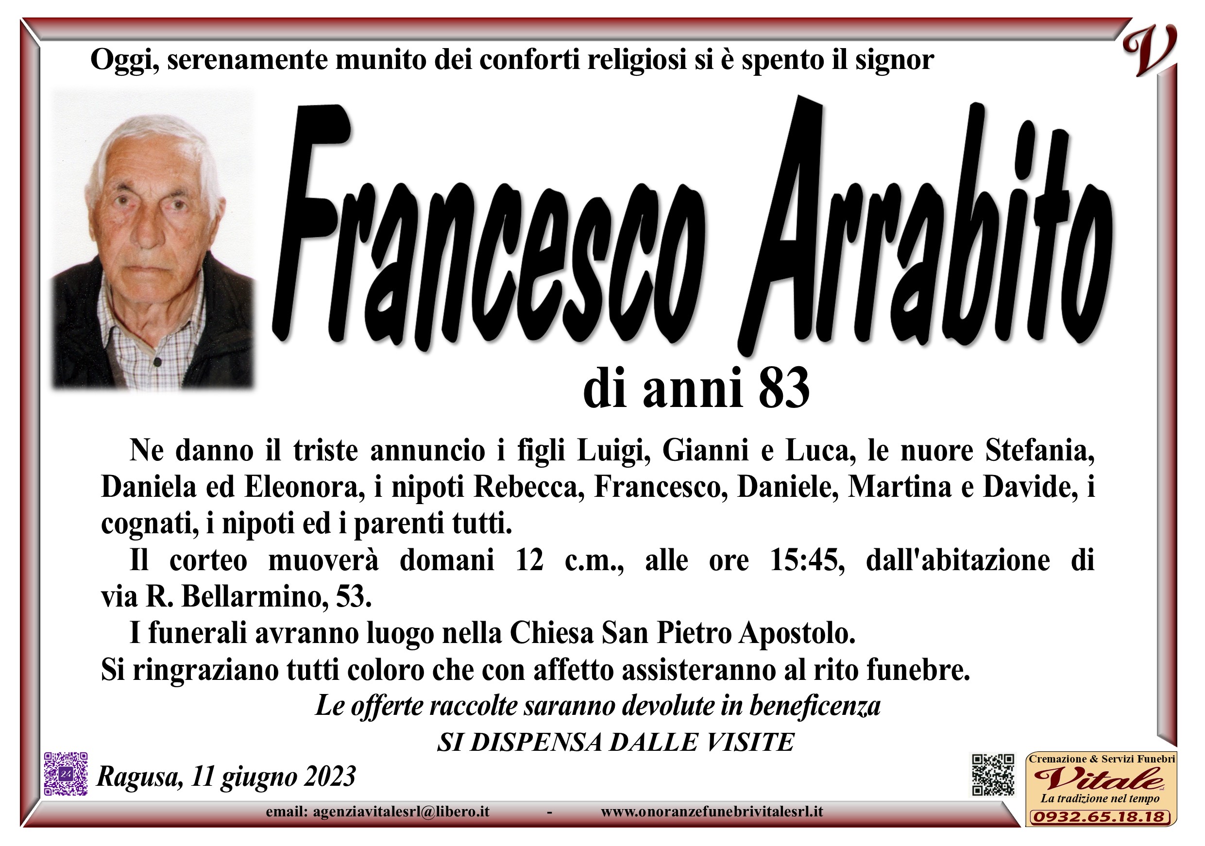 Necrologi: Francesco Arrabito - Ragusa Oggi