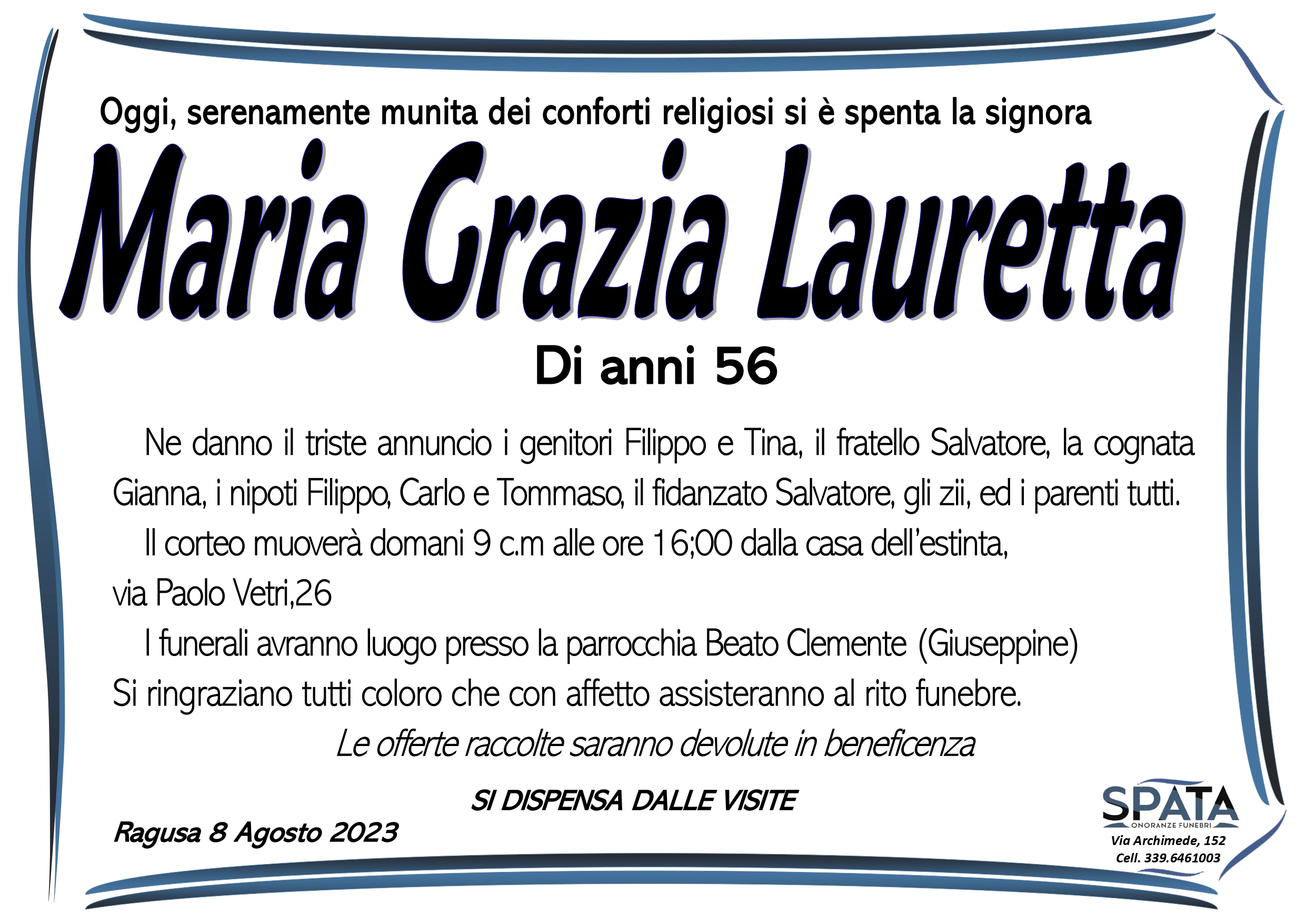 Necrologi: Maria Grazia Lauretta - Ragusa Oggi