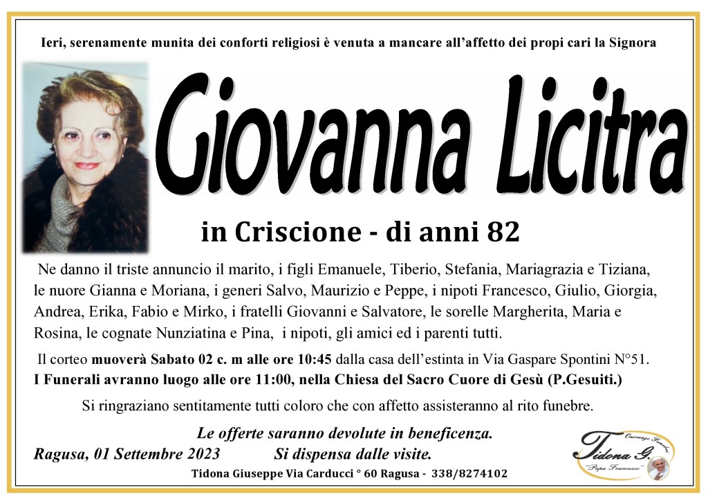 Necrologi: Giovanna Licitra - Ragusa Oggi