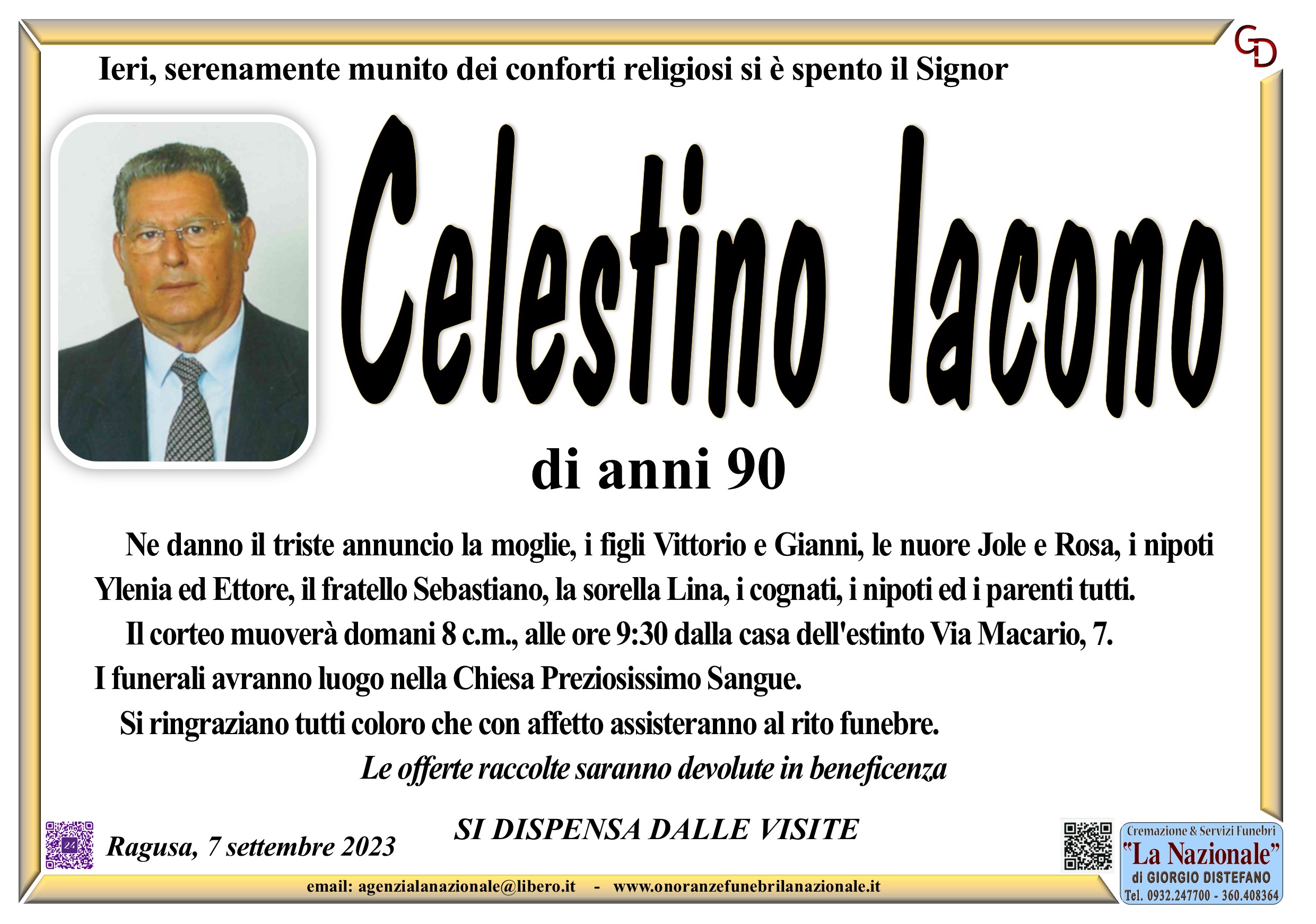 Necrologi: Celestino Iacono - Ragusa Oggi