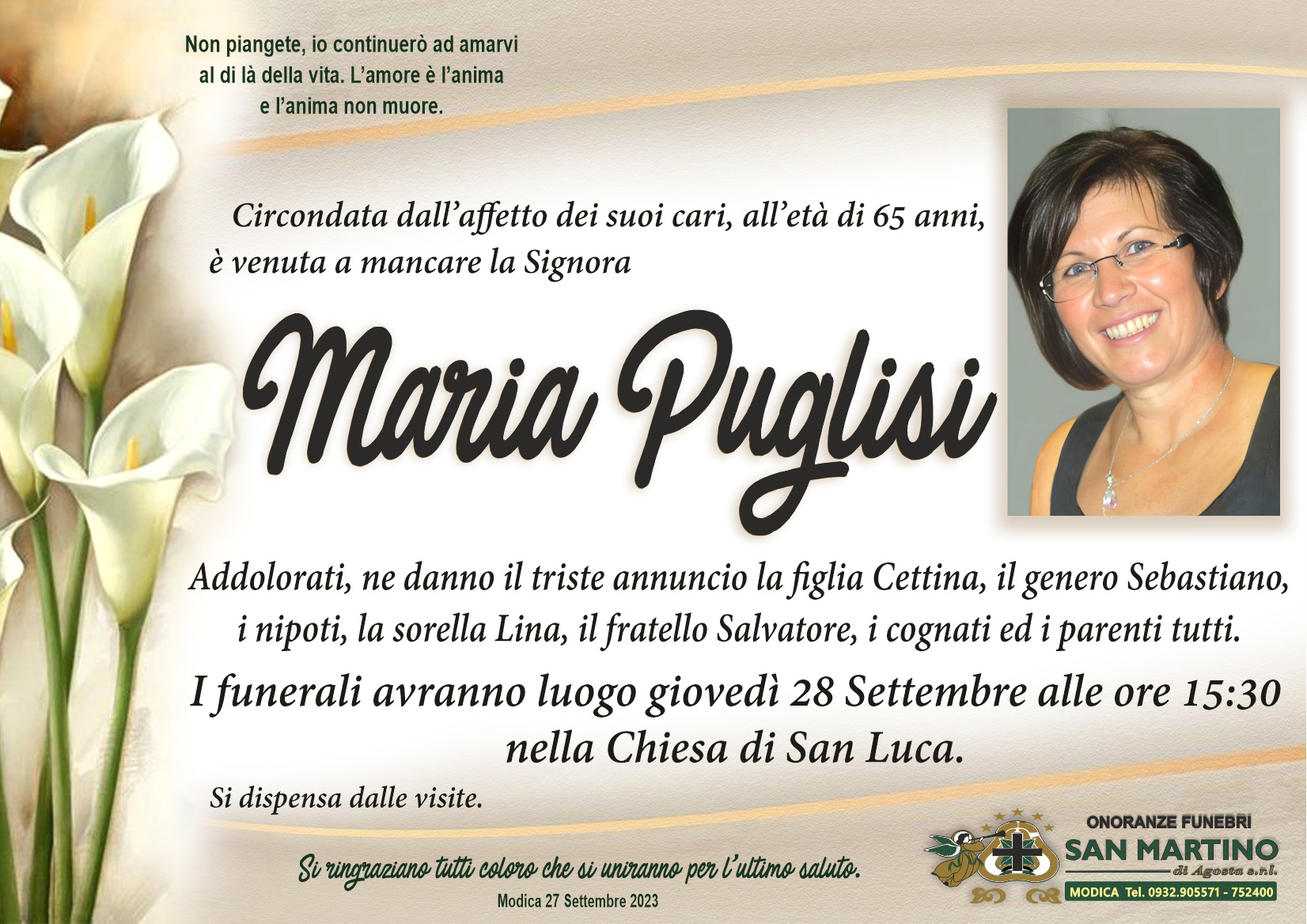 Necrologi: Maria Puglisi - Ragusa Oggi