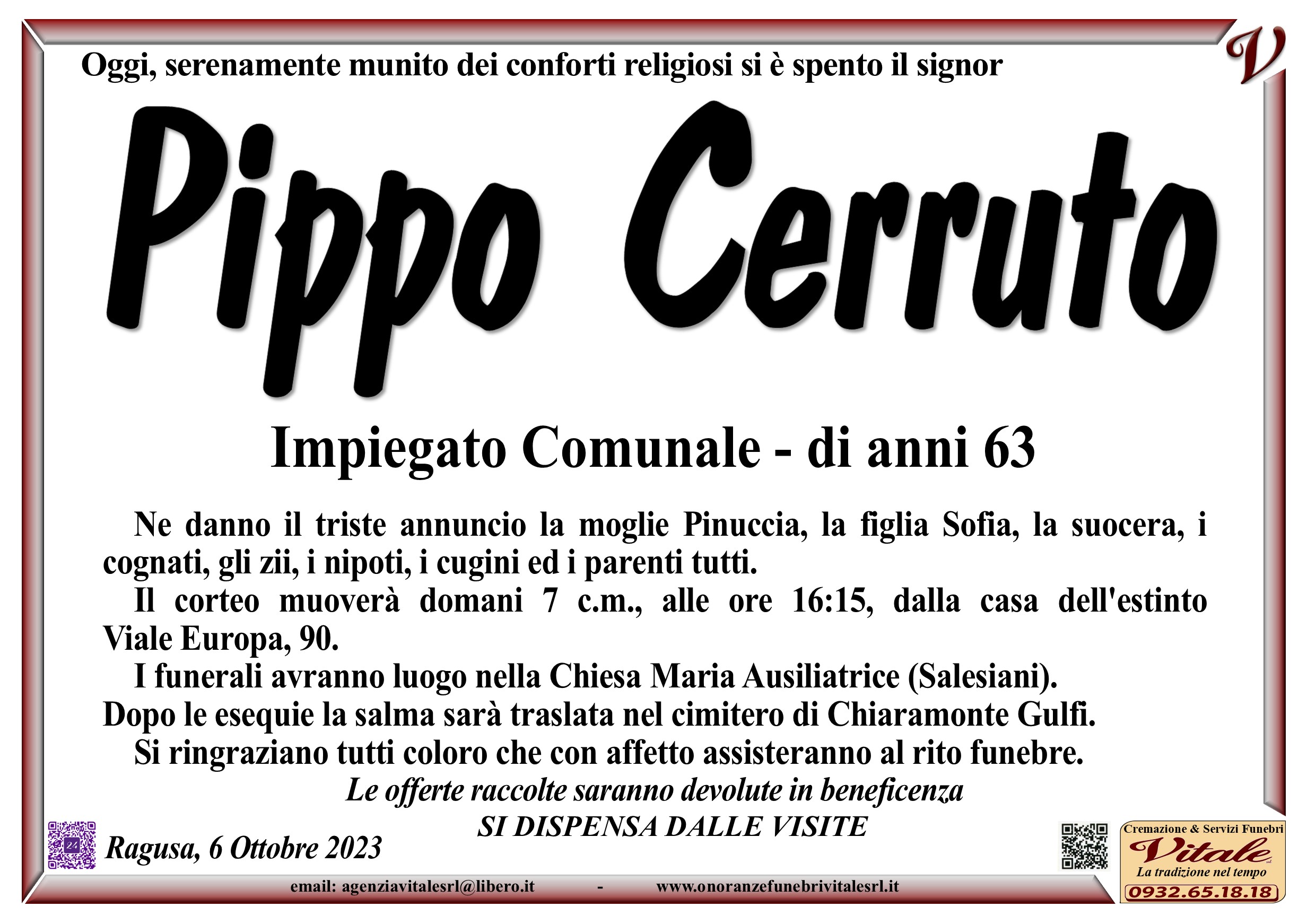 Necrologi: Pippo Cerruto - Ragusa Oggi