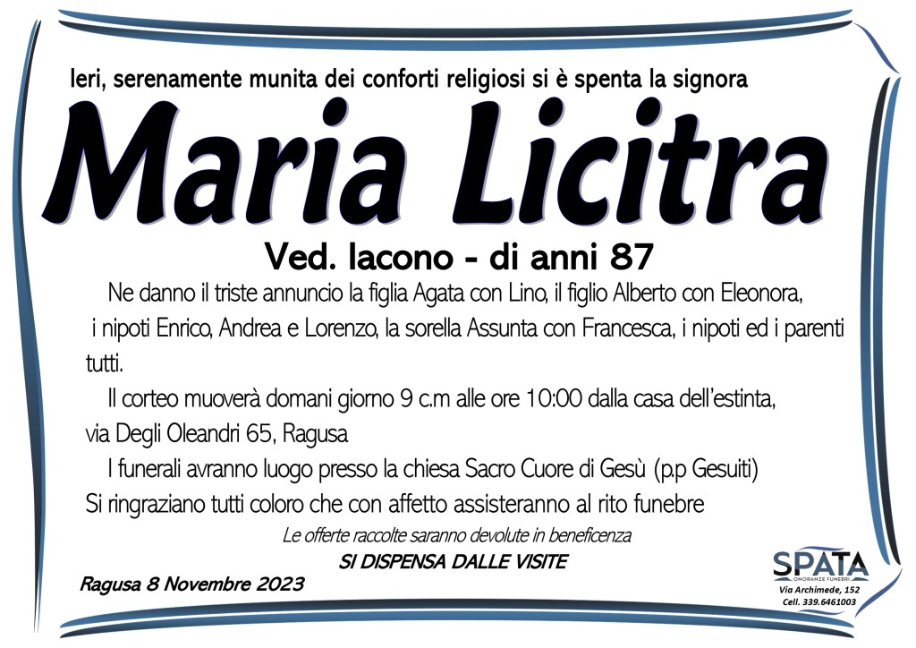 Necrologi: Maria Licitra - Ragusa Oggi