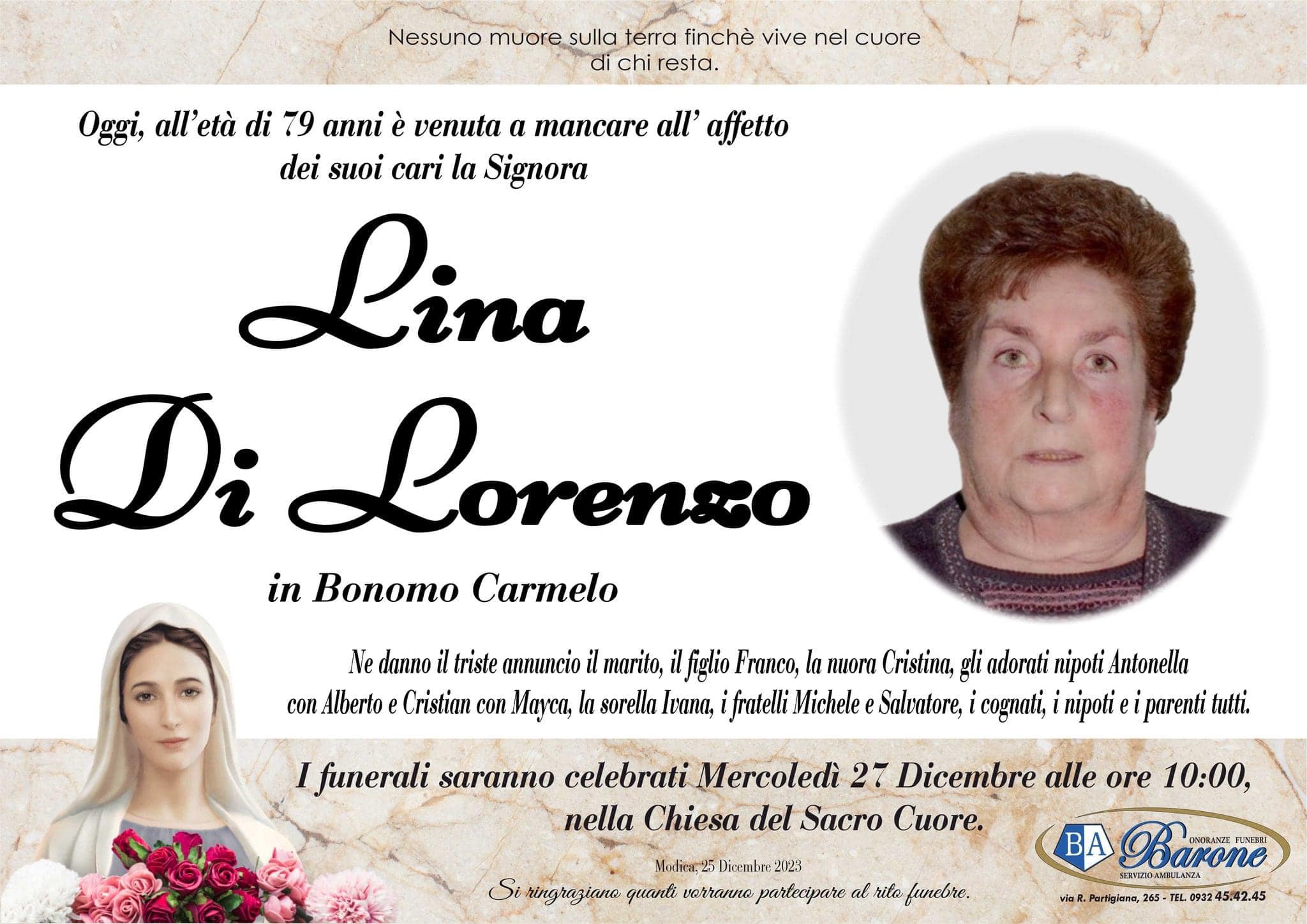 Necrologi: E' deceduta Lina Di Lorenzo - Ragusa Oggi