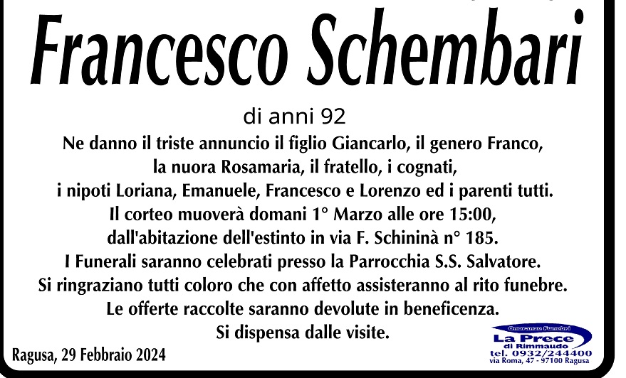 Necrologi: Francesco Schembari - Ragusa Oggi