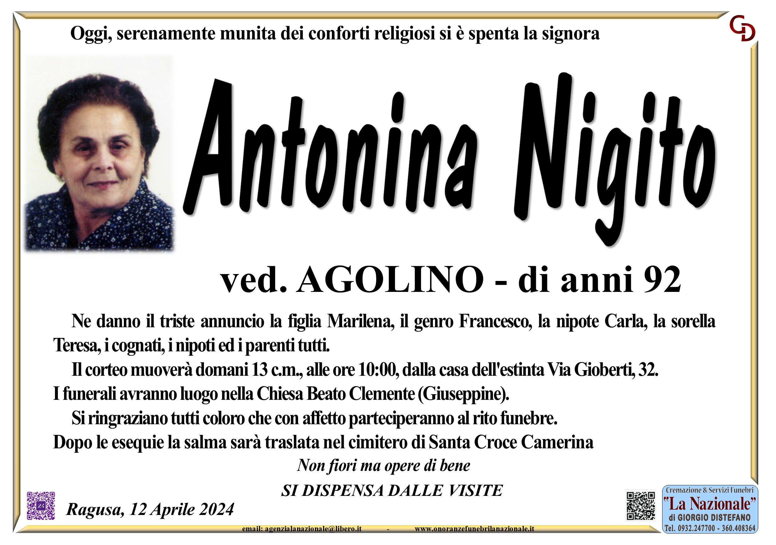 Necrologi: Antonina Nigito - Ragusa Oggi
