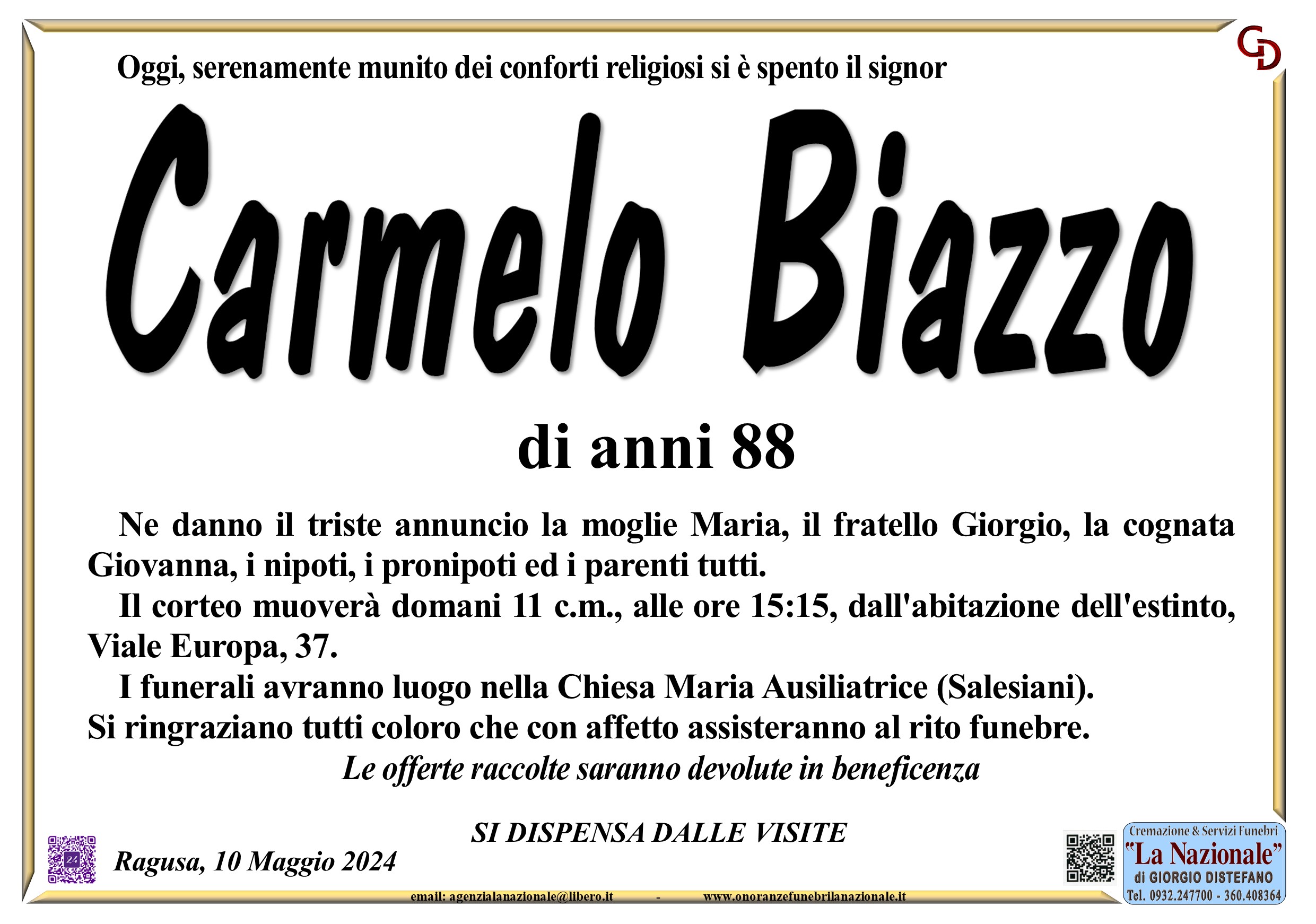 Necrologi: Carmelo Biazzo - Ragusa Oggi