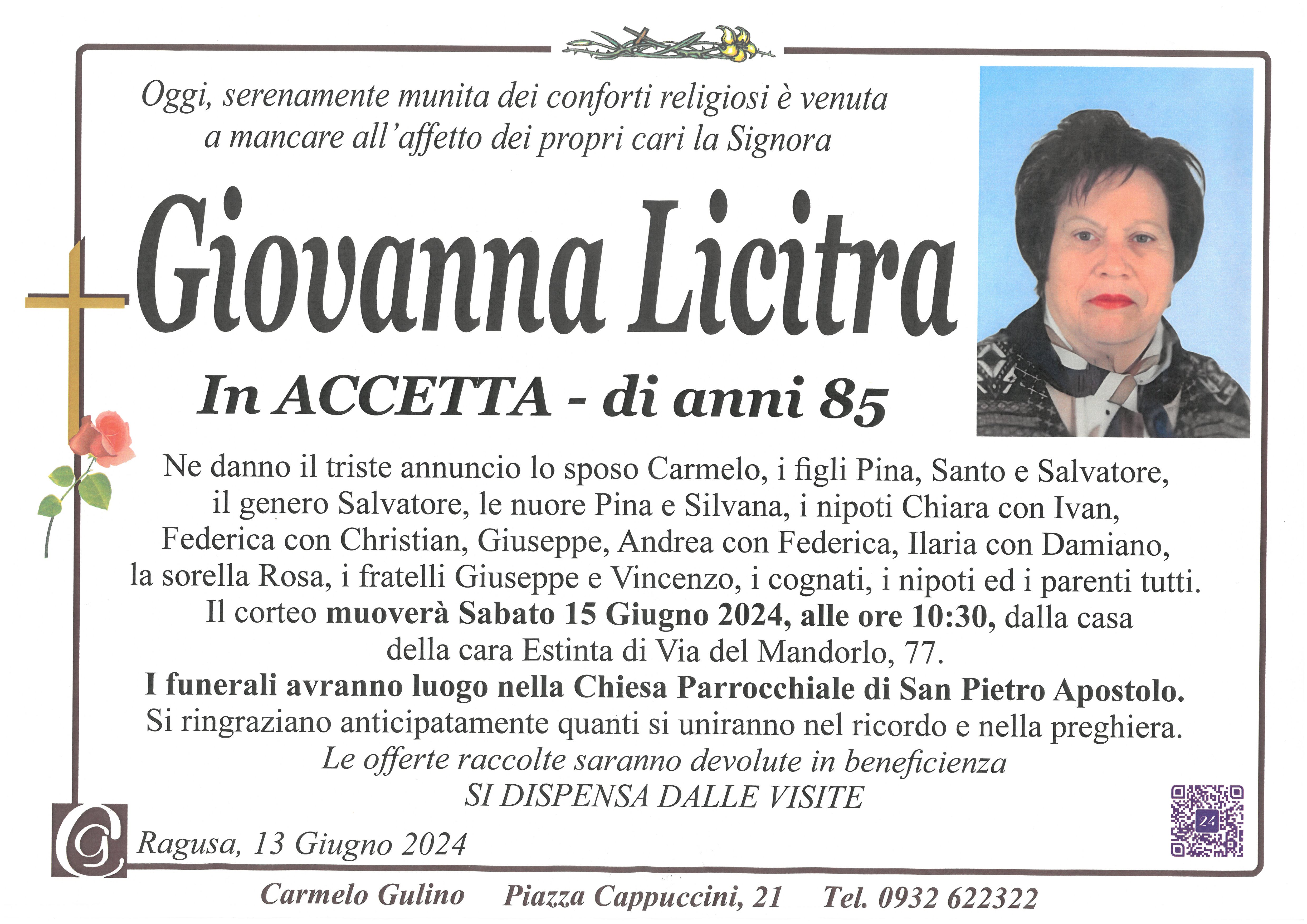 Necrologi: Giovanna Licitra - Ragusa Oggi