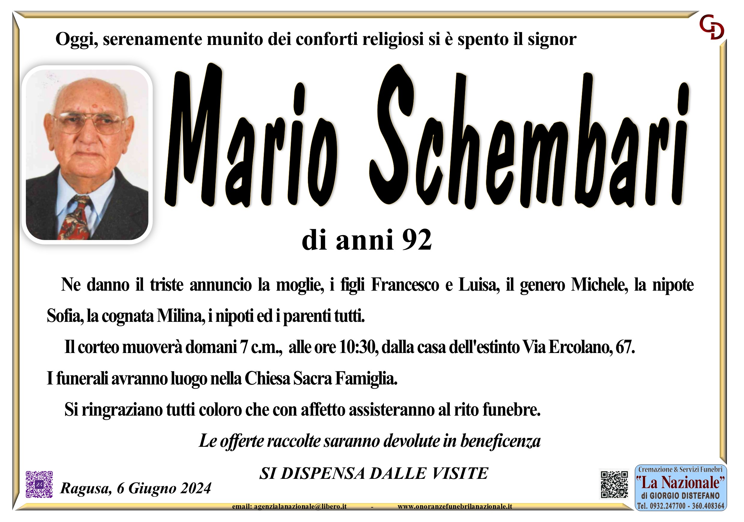 Necrologi: Mario Schembari - Ragusa Oggi
