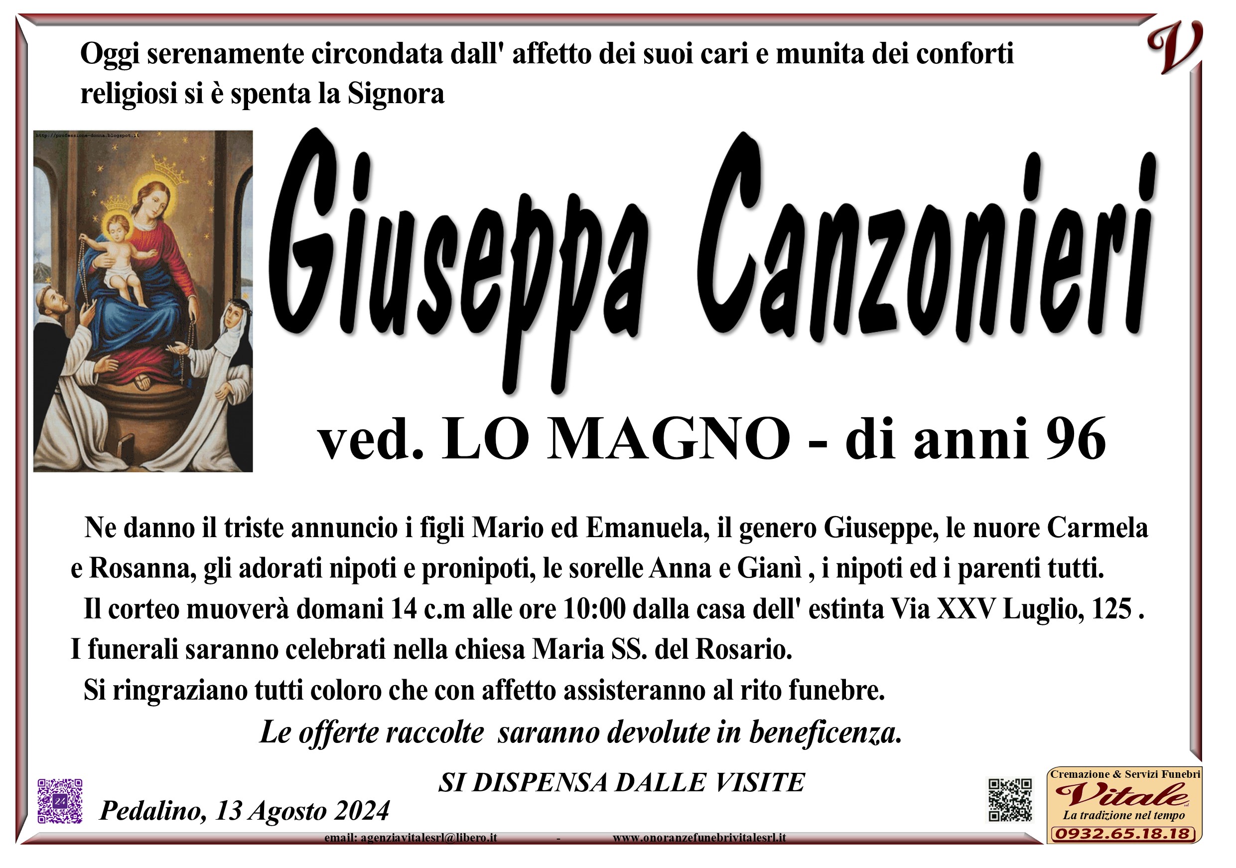 Necrologi: Giuseppa Canzonieri - Ragusa Oggi