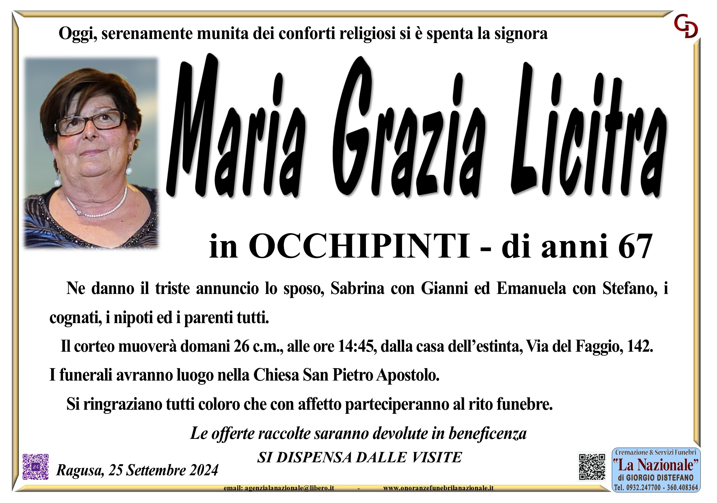 Necrologi: Maria Grazia licitra - Ragusa Oggi