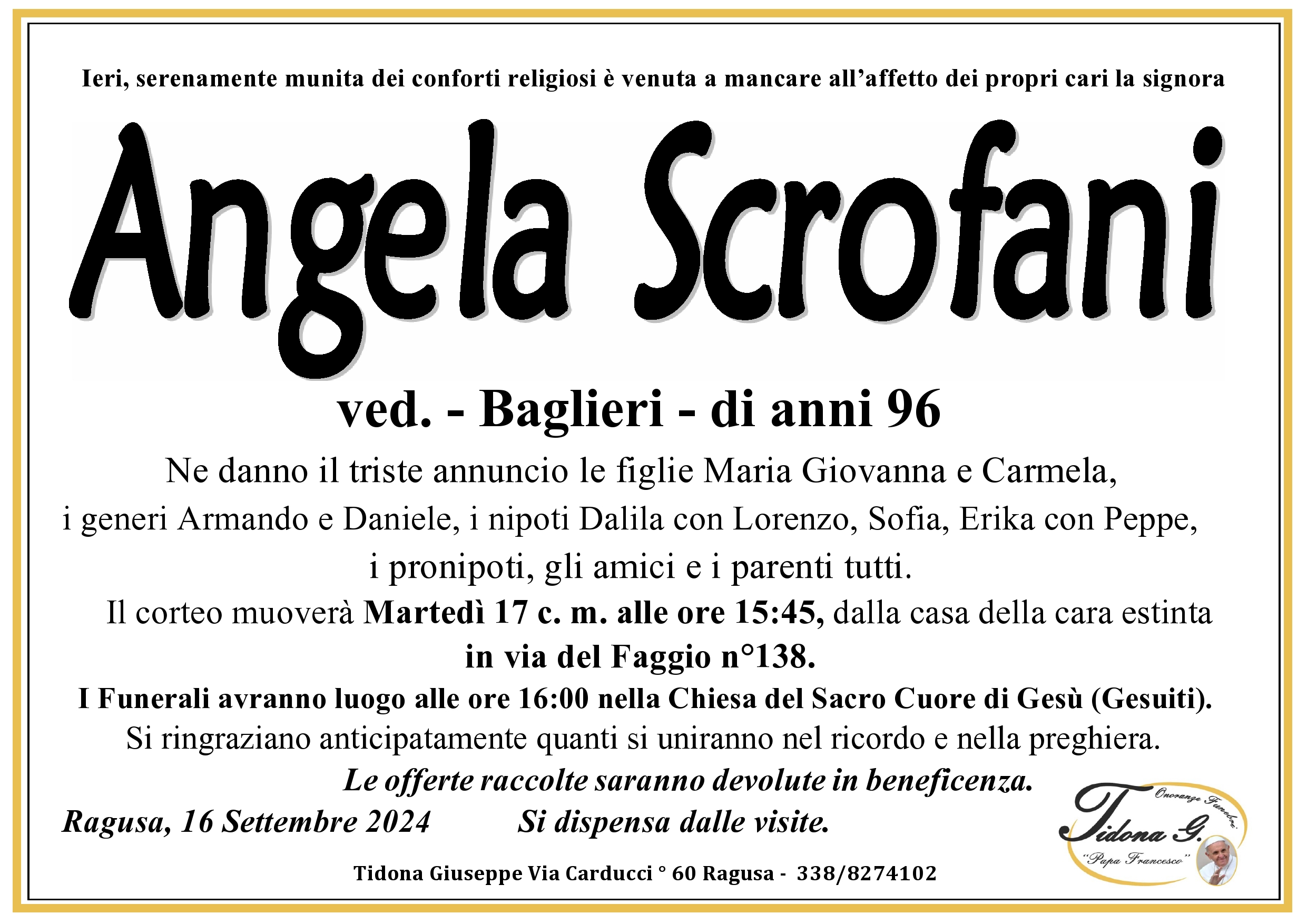 Necrologi: Angela Scrofani - Ragusa Oggi