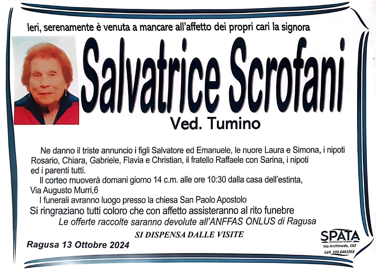 Necrologi: Salvatrice Scrofani - Ragusa Oggi