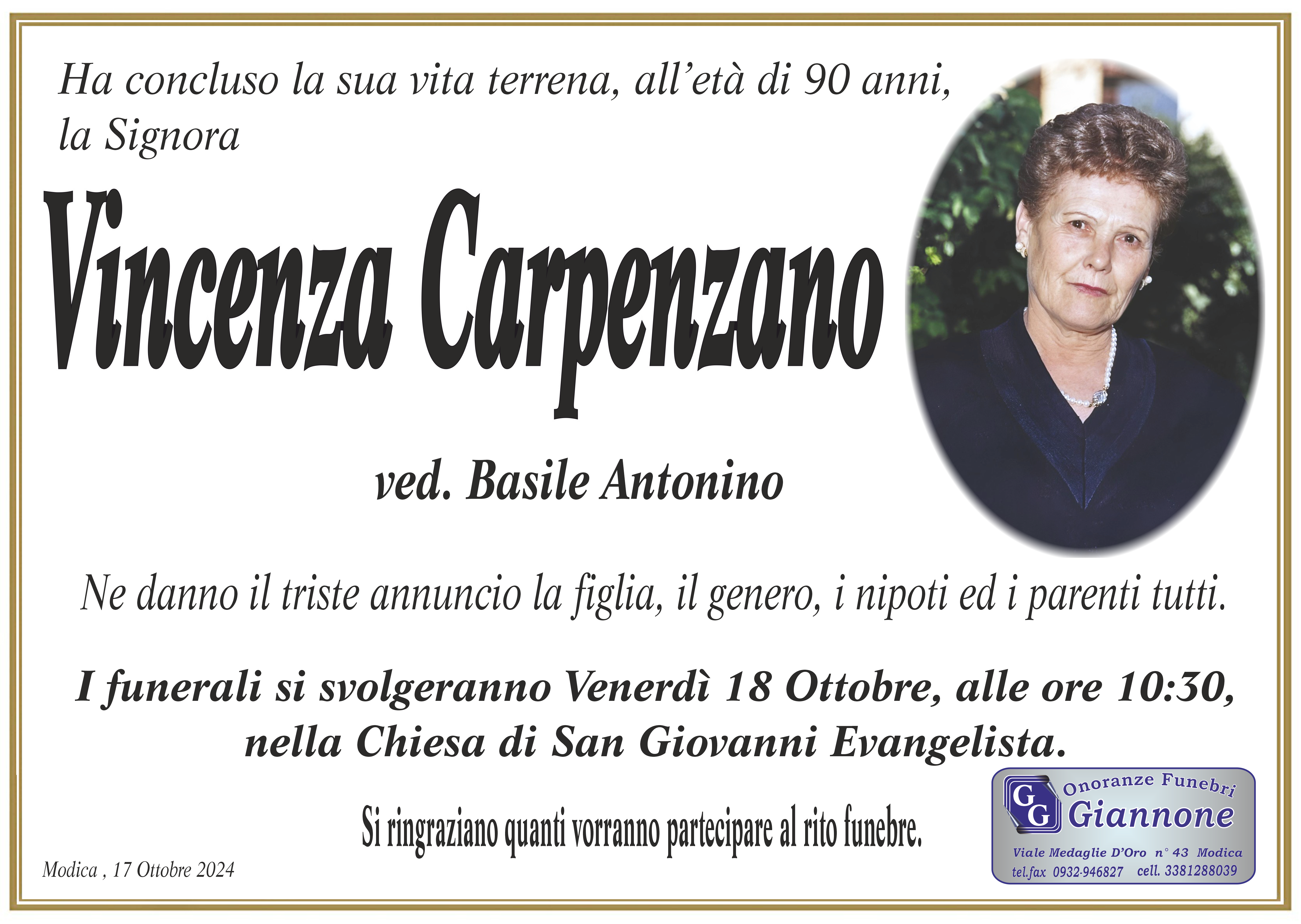 Necrologi: Vincenza Carpenzano - Ragusa Oggi
