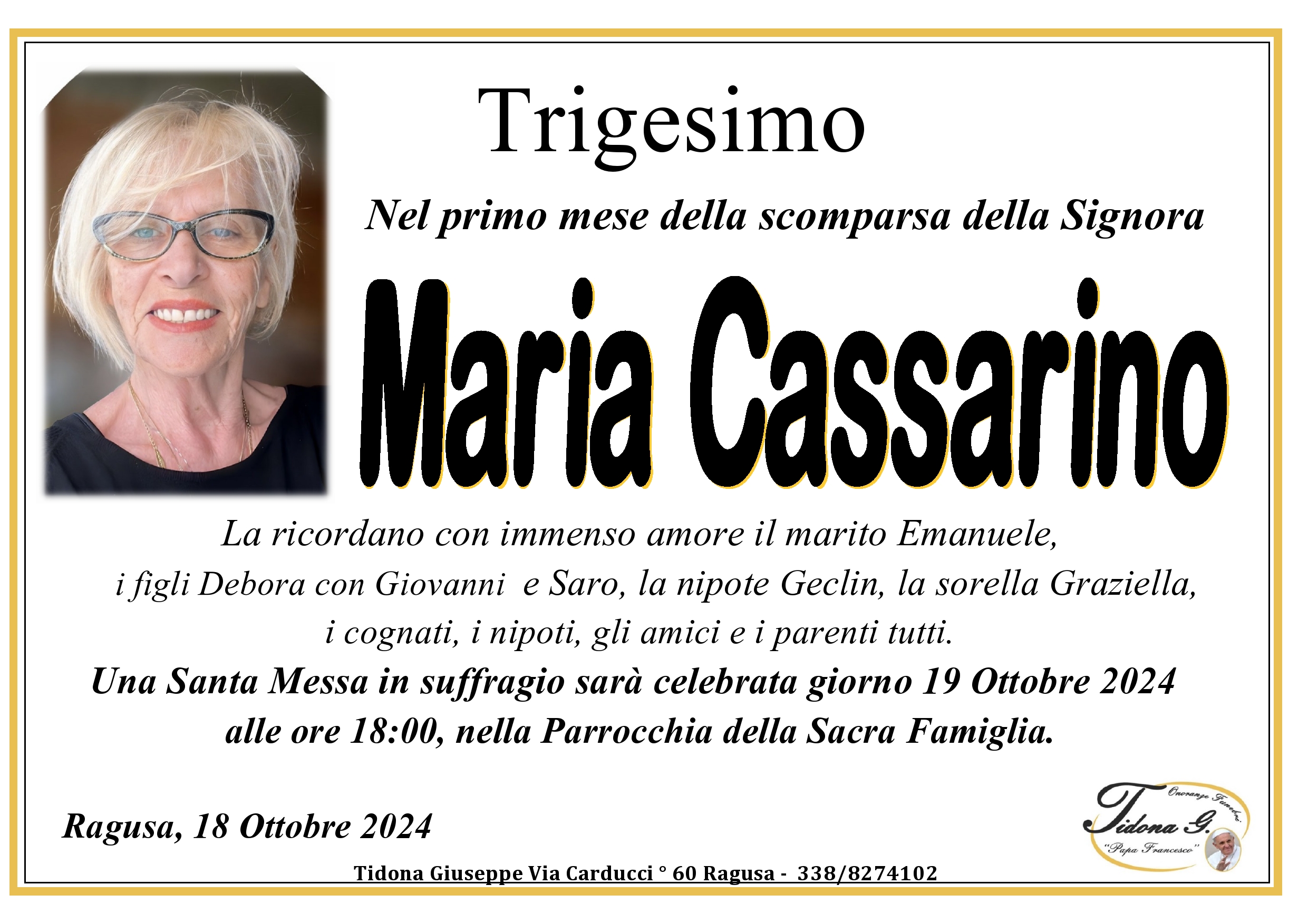 Trigesimo: Maria Cassarino - Ragusa Oggi