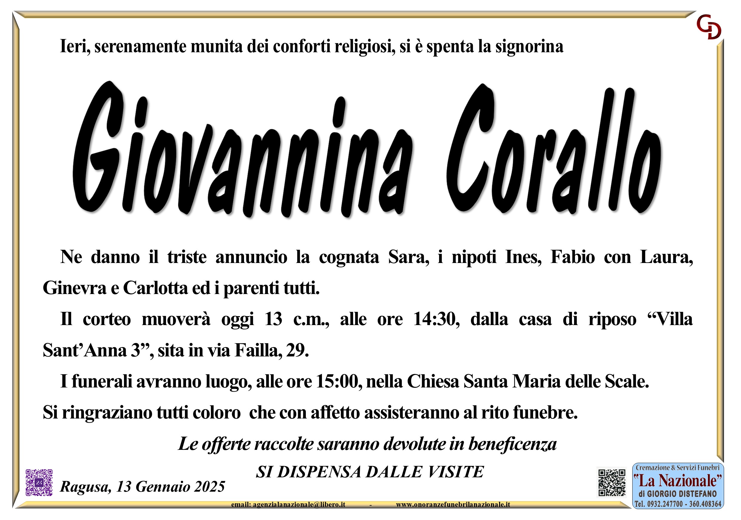 Necrologi: Giovannina Corallo - Ragusa Oggi