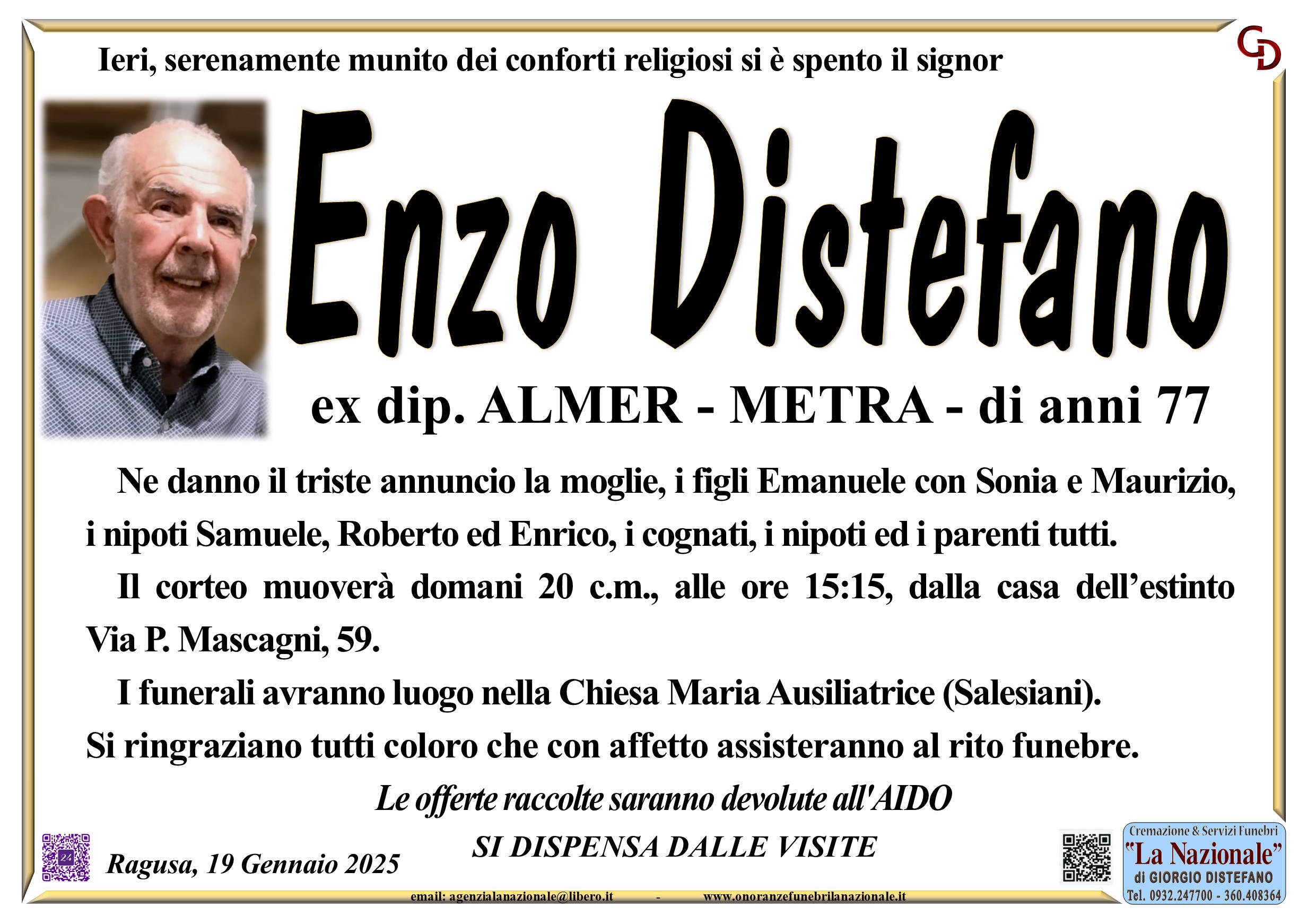 Necrologi: Enzo Distefano - Ragusa Oggi