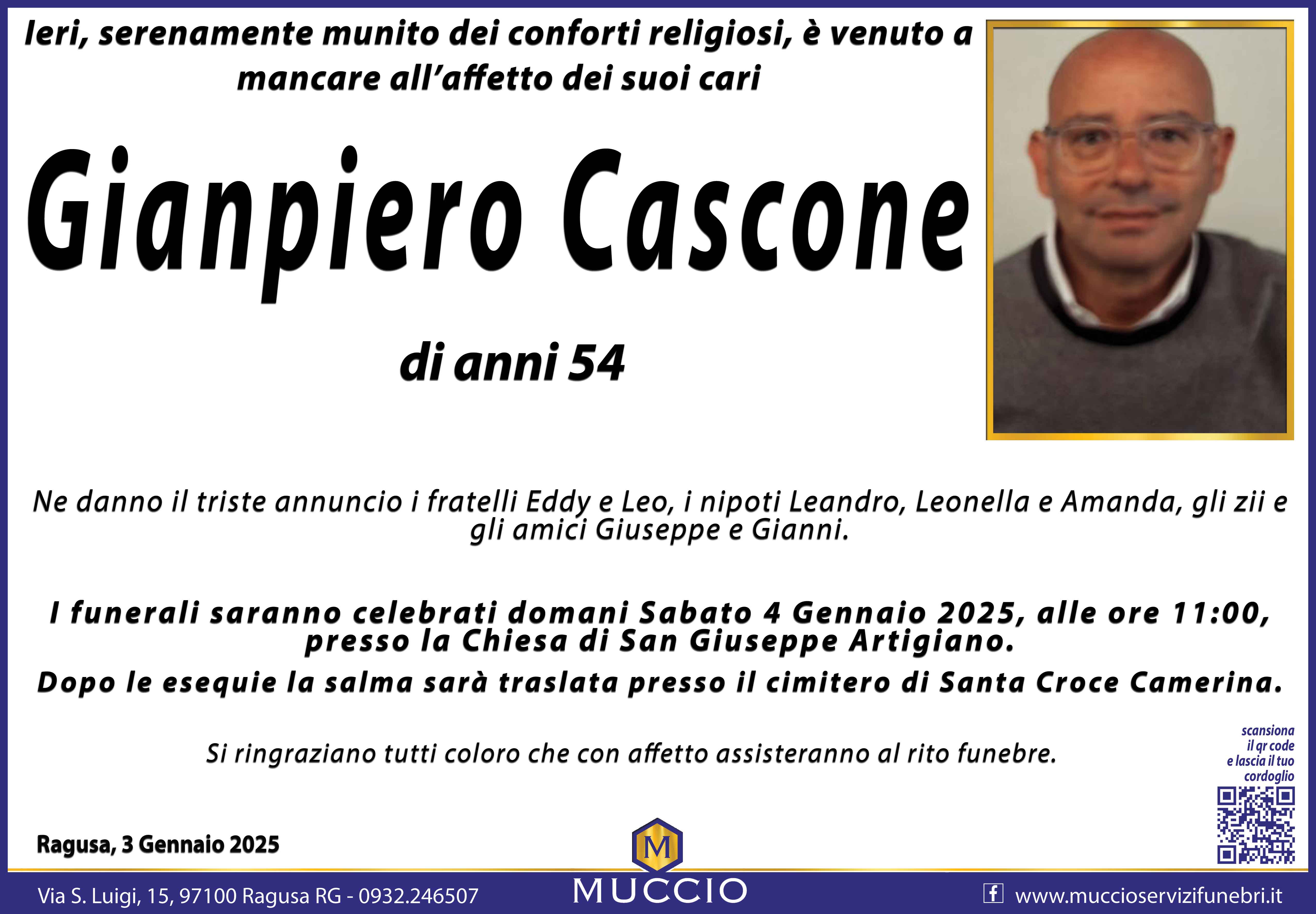 Necrologi: Giampiero Cascone - Ragusa Oggi