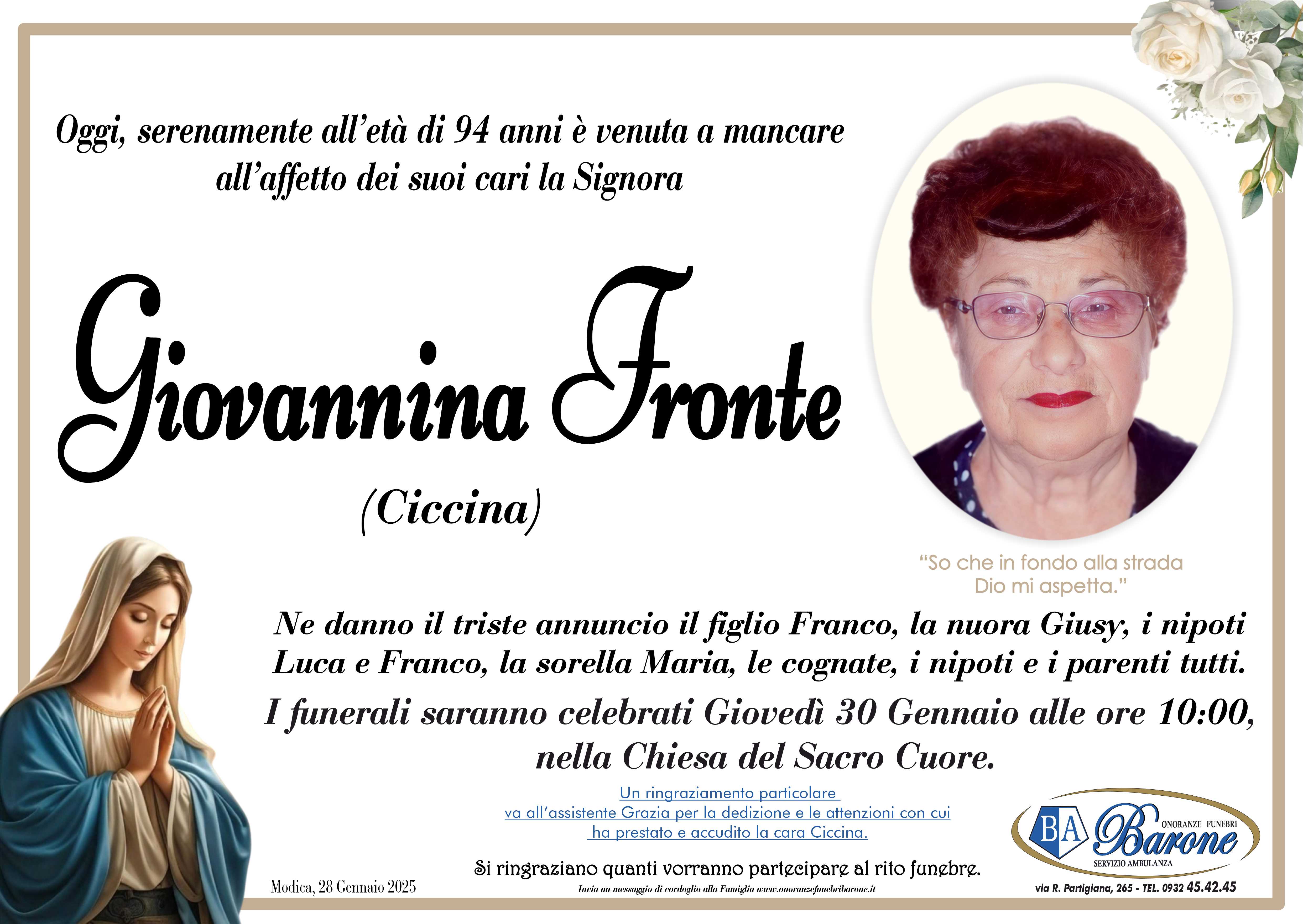 Necrologi: Giovannina Fronte - Ragusa Oggi