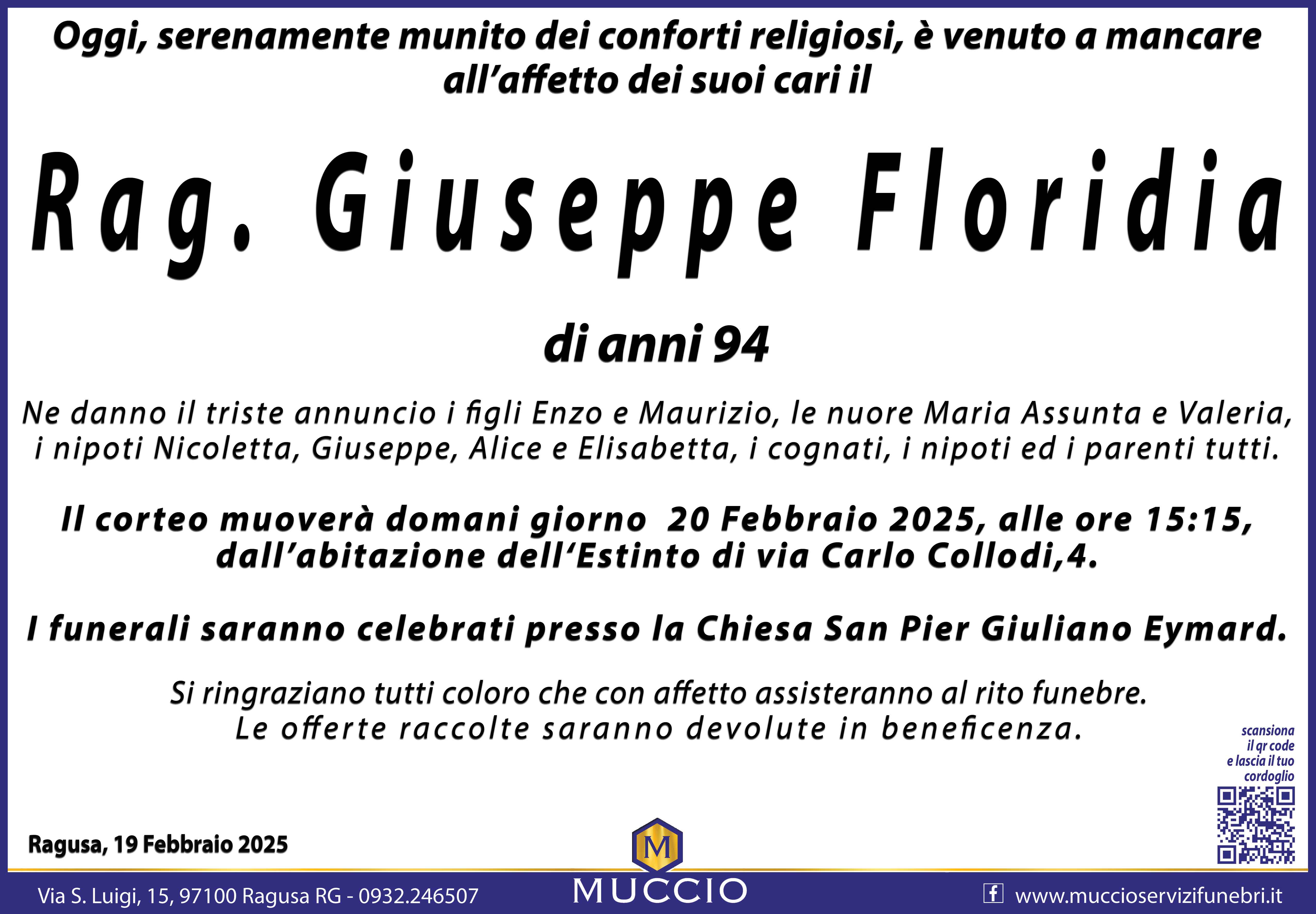 Necrologi: Giuseppe Floridia - Ragusa Oggi