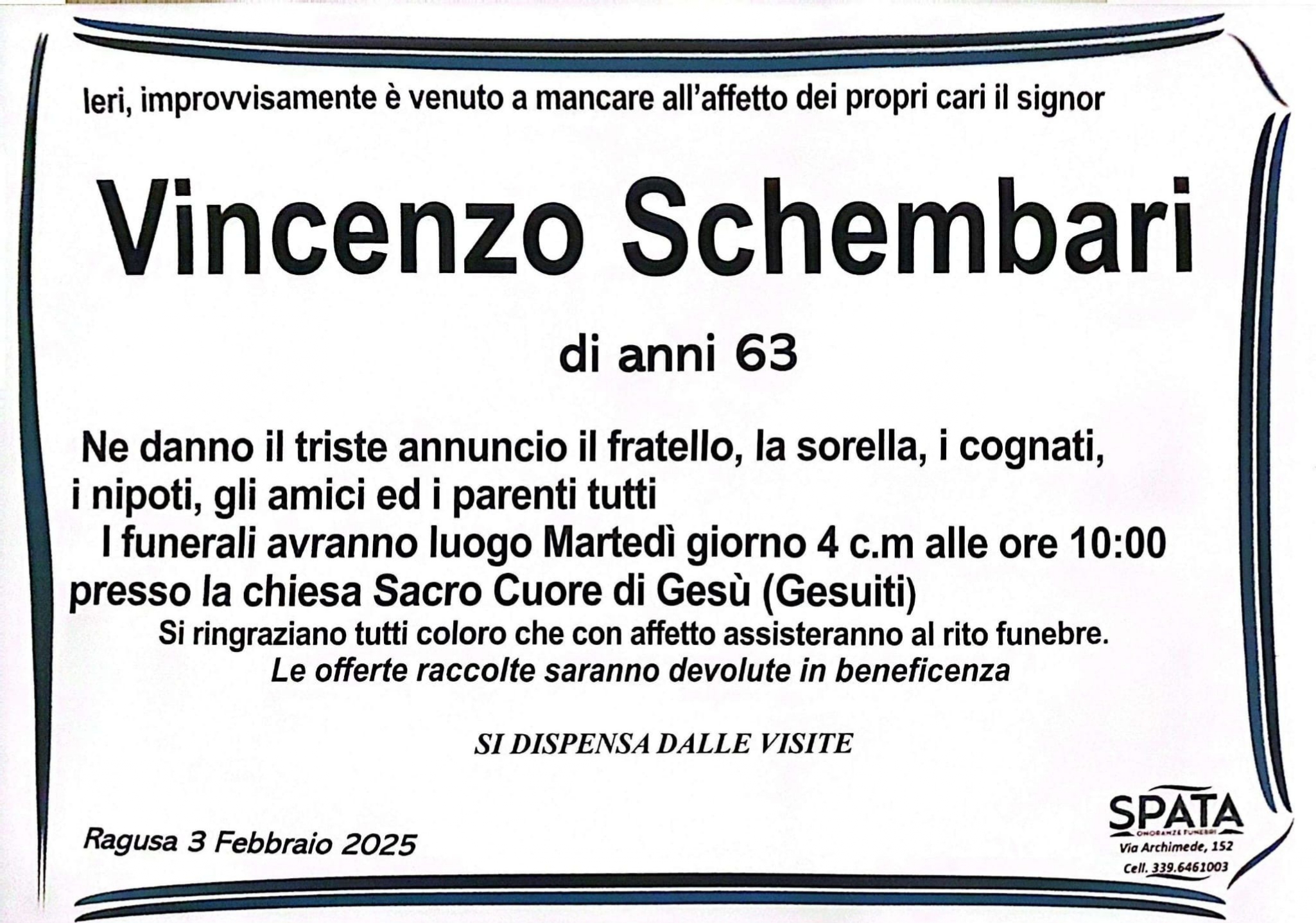 Necrologi: Vincenzo Schembari - Ragusa Oggi