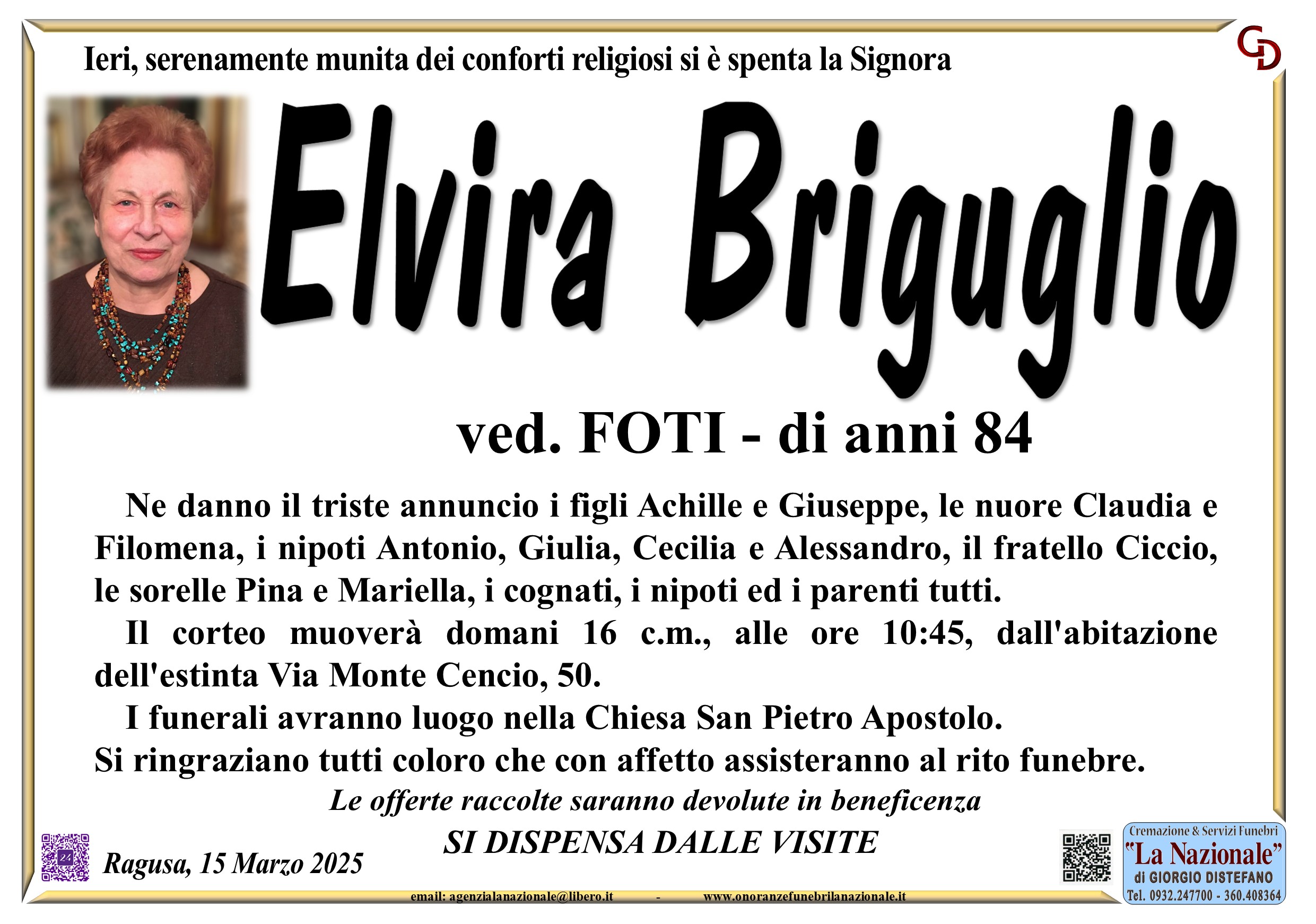 Necrologi: Elvira Briguglio - Ragusa Oggi