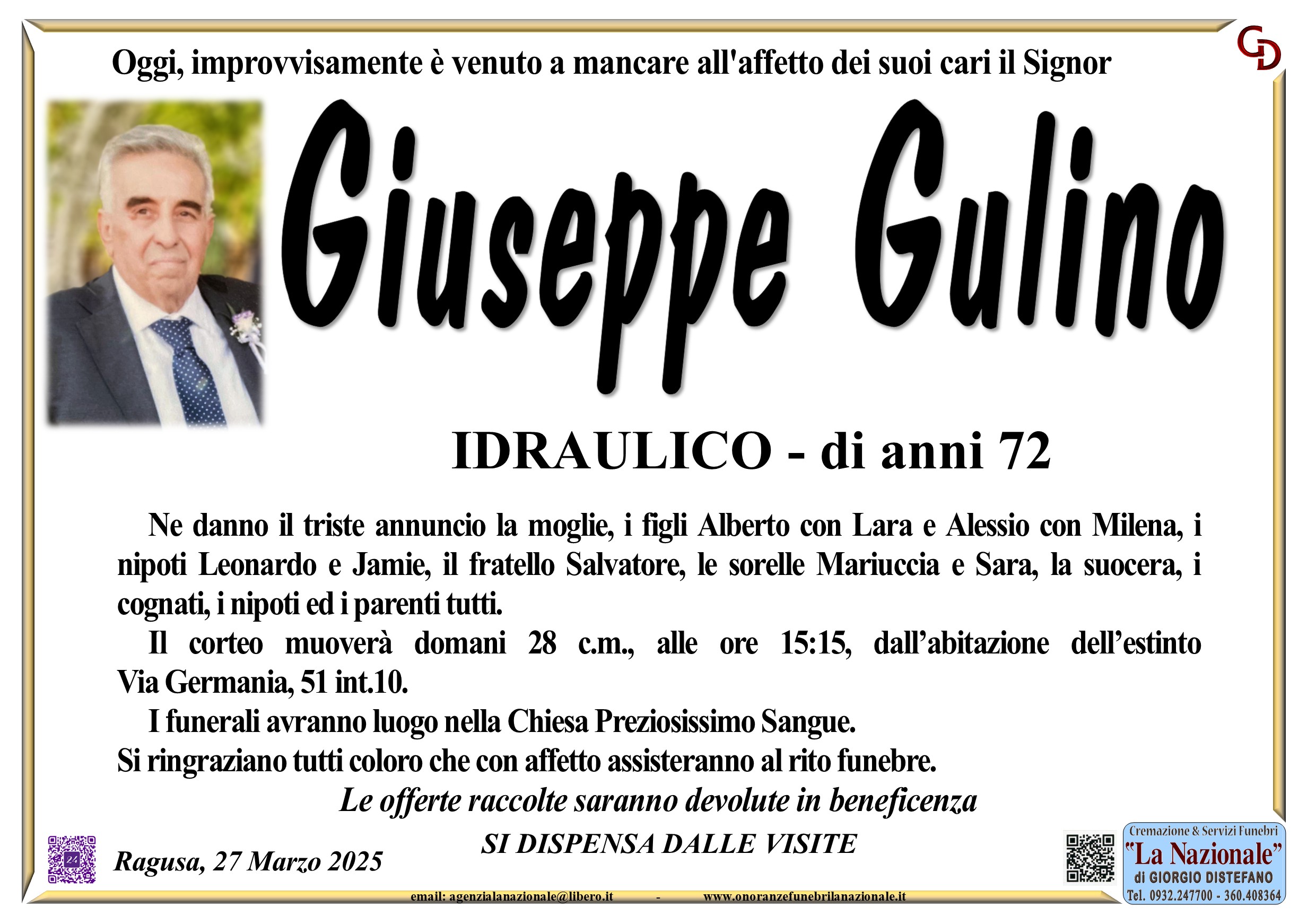 Necrologi: Giuseppe Gulino - Ragusa Oggi