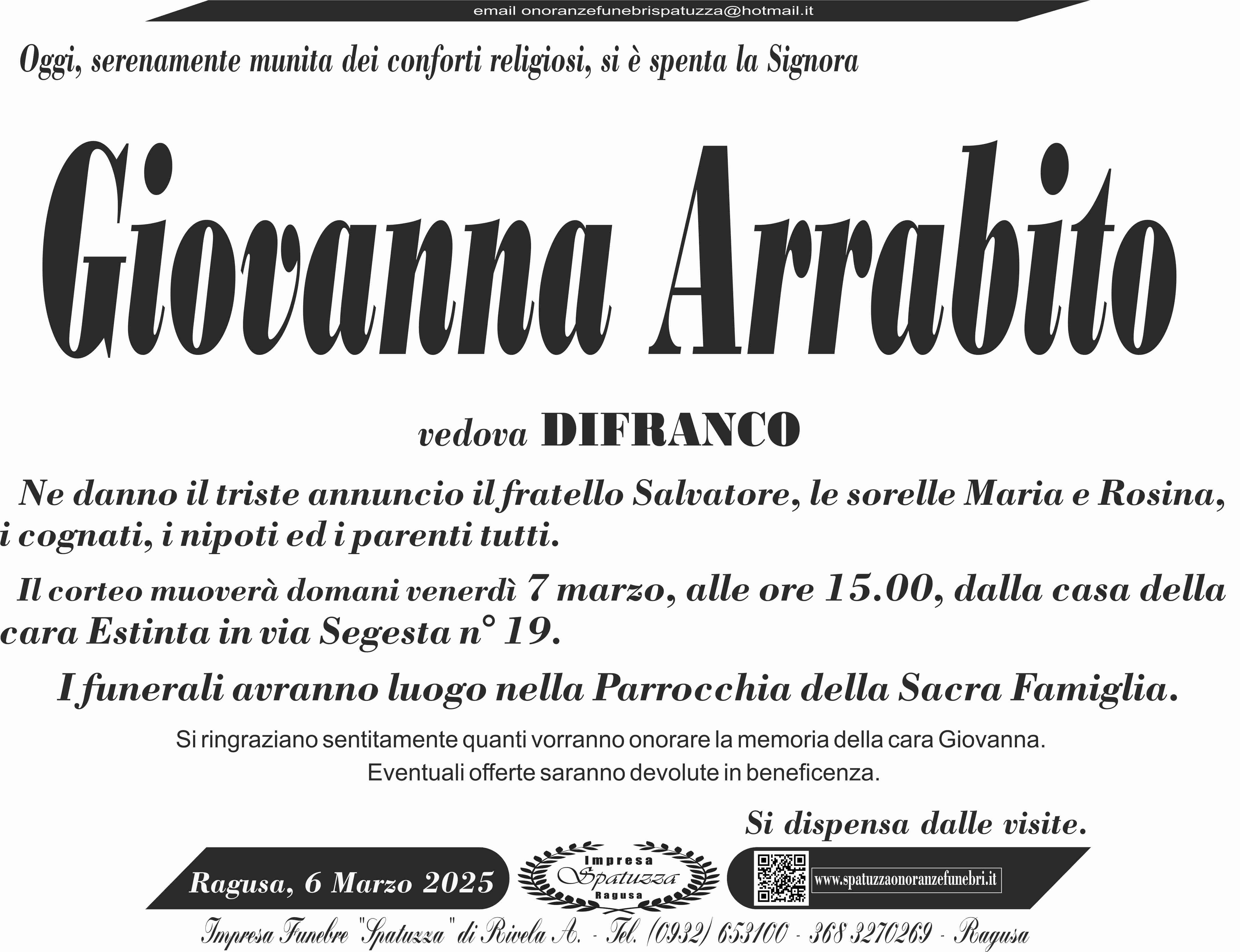 Necrologi: Giovanna Arrabito - Ragusa Oggi