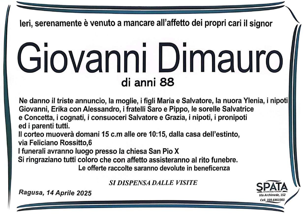 Necrologi: Giovanni Dimauro - Ragusa Oggi