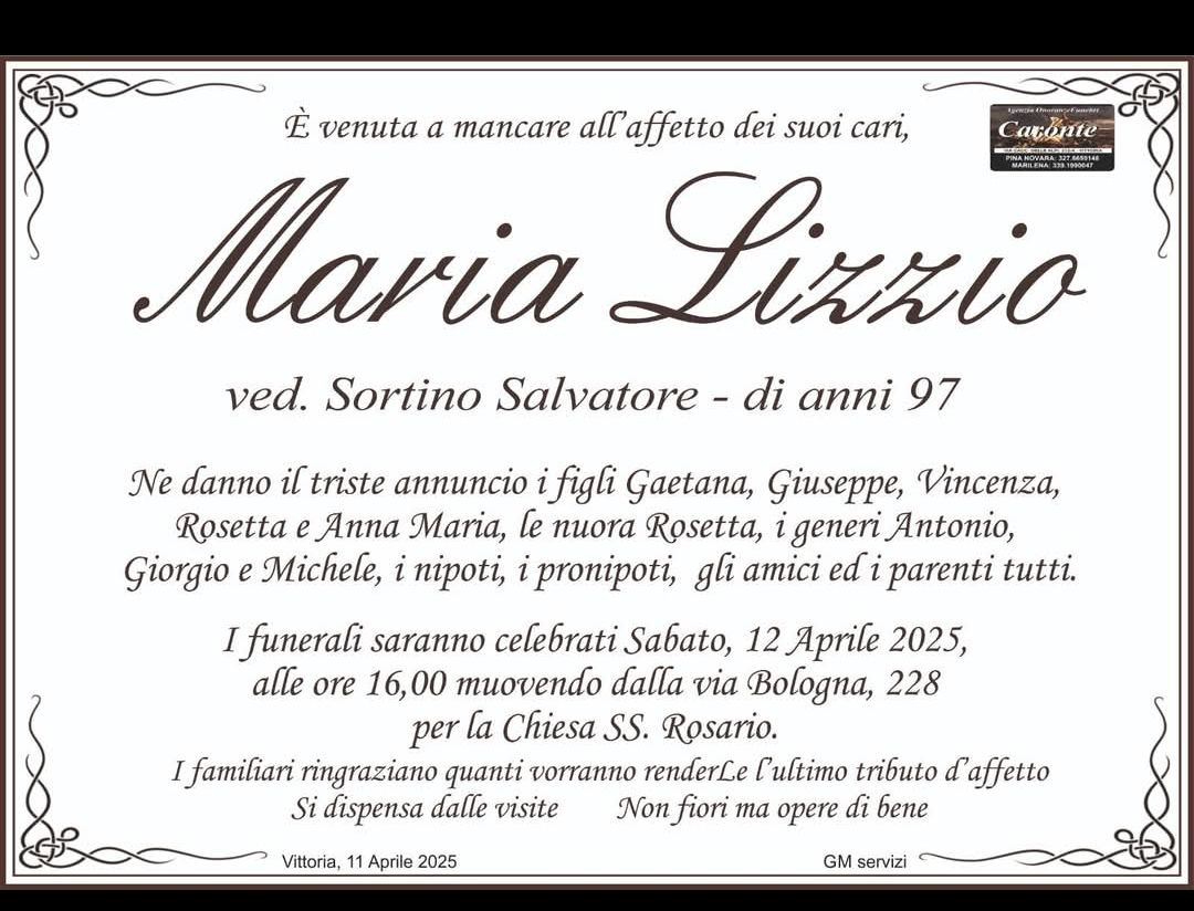 Necrologi: è deceduta Maria Lizzio - Ragusa Oggi
