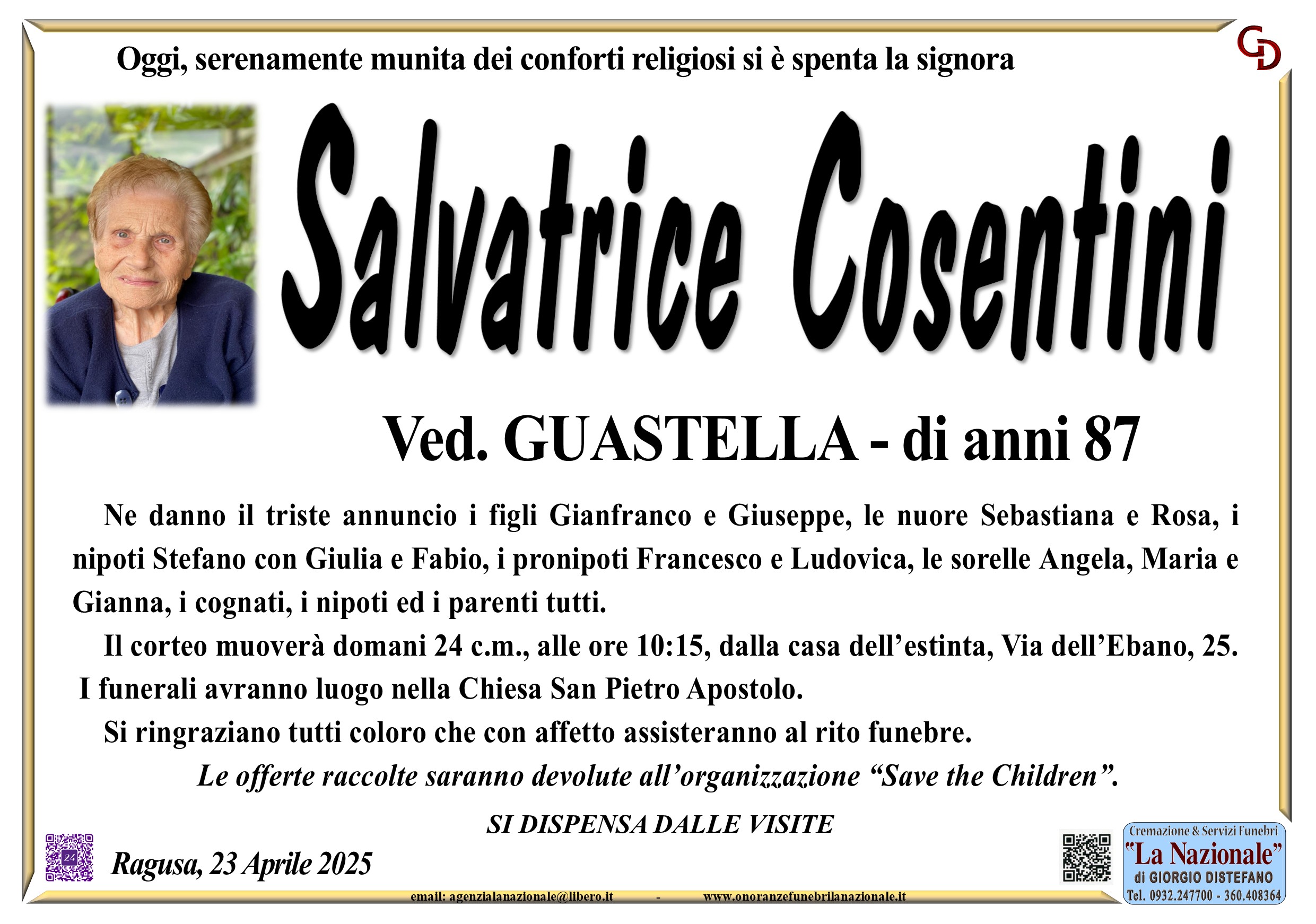 Necrologi: Salvatrice Cosentini - Ragusa Oggi
