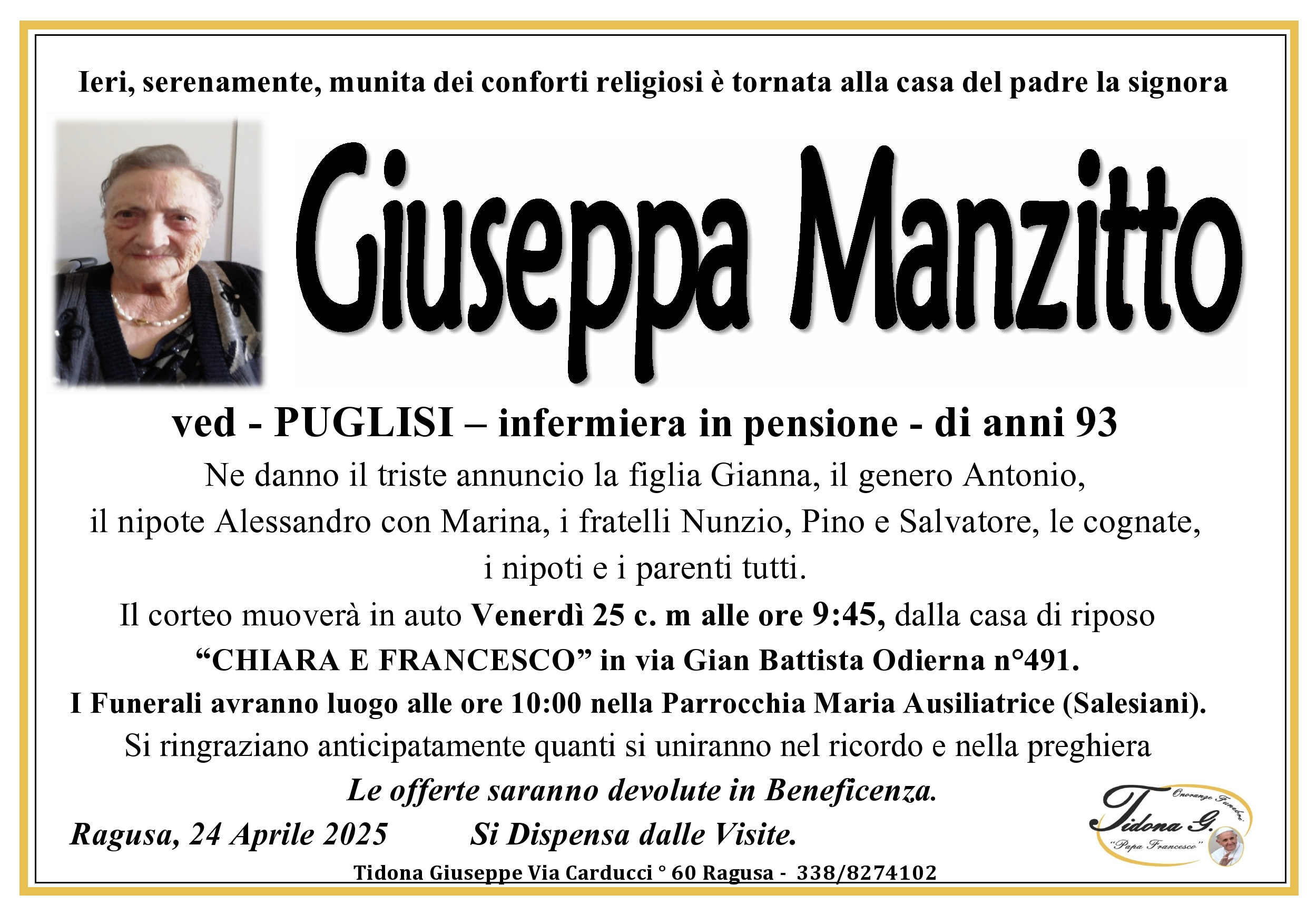 Necrologi: Giuseppa Manzitto - Ragusa Oggi
