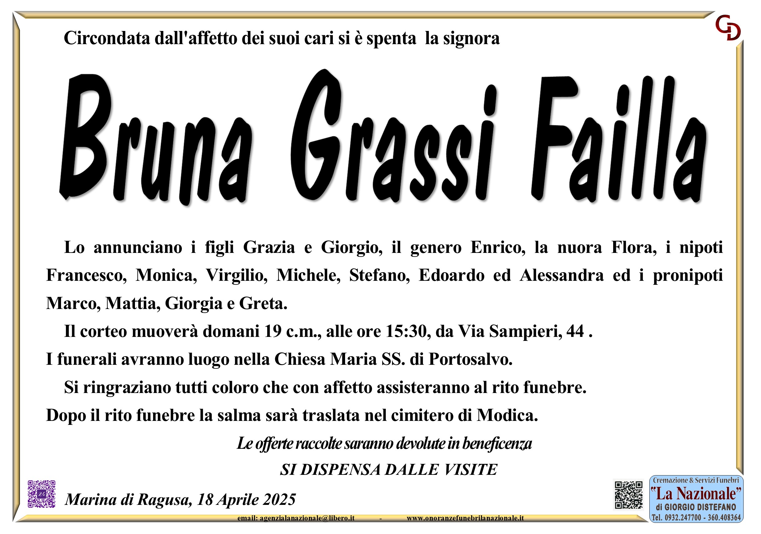 Necrologi: Bruna Grassi Failla - Ragusa Oggi