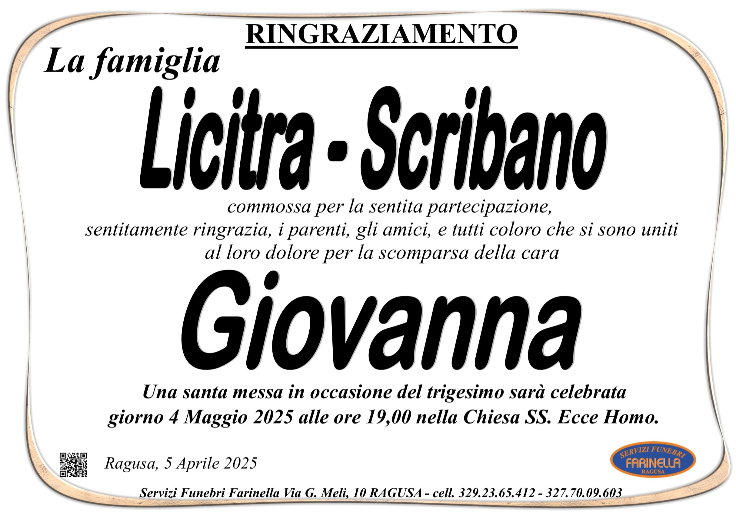 Ringraziamento: famiglia Licitra-Scribano - Ragusa Oggi
