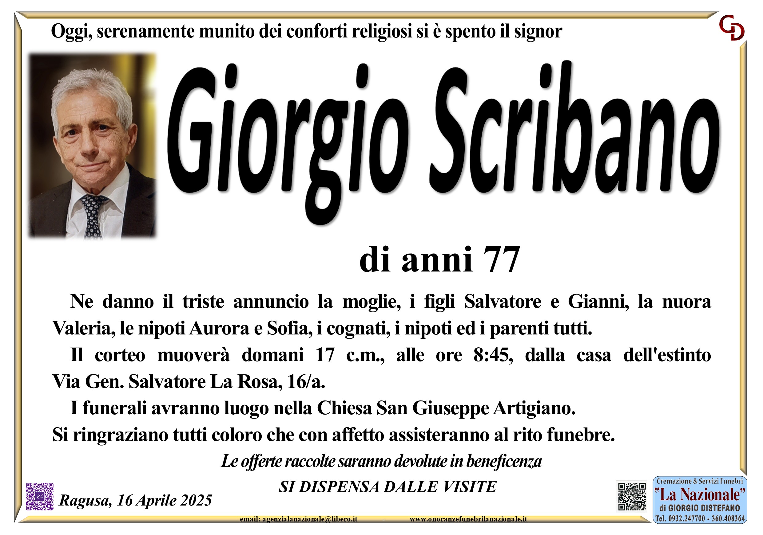 Necrologi: Giorgio Scribano - Ragusa Oggi