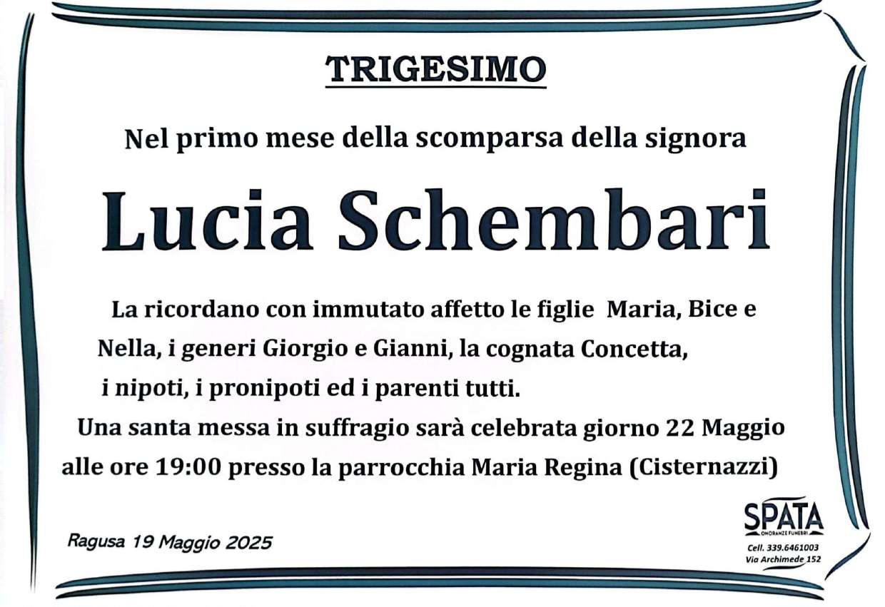 Trigesimo: Lucia Schembari - Ragusa Oggi