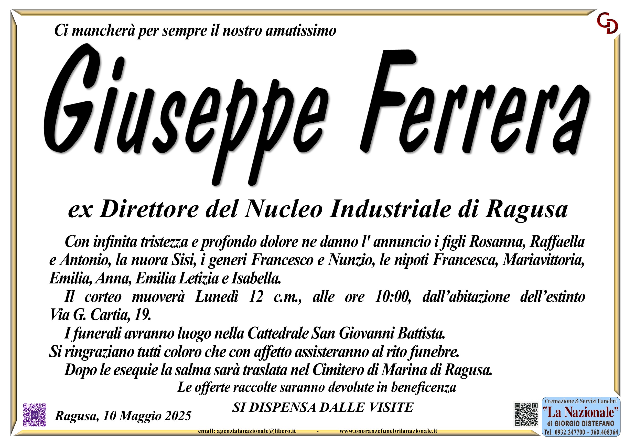 Necrologi: Giuseppe Ferrera - Ragusa Oggi