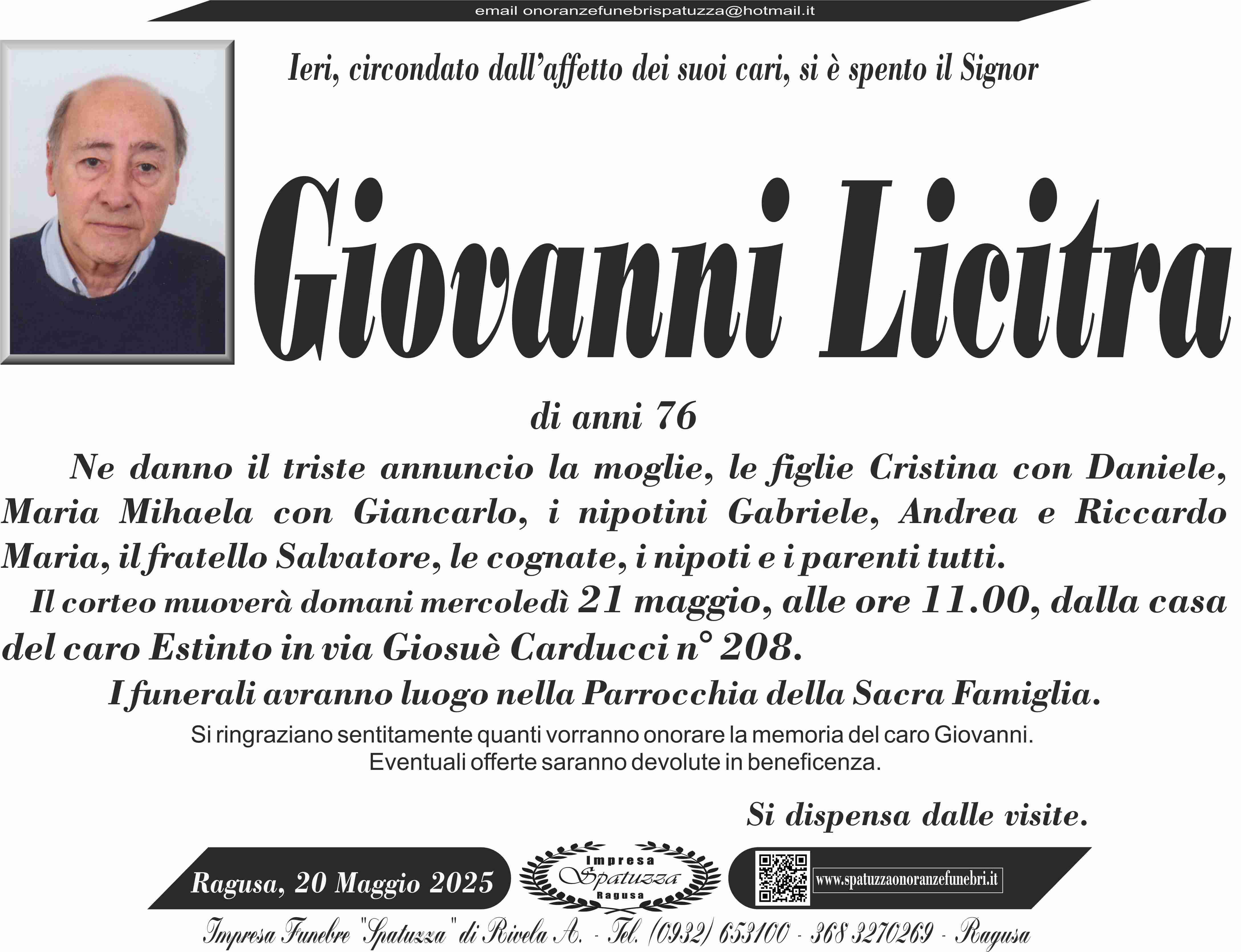 Necrologi: Giovanni Licitra - Ragusa Oggi