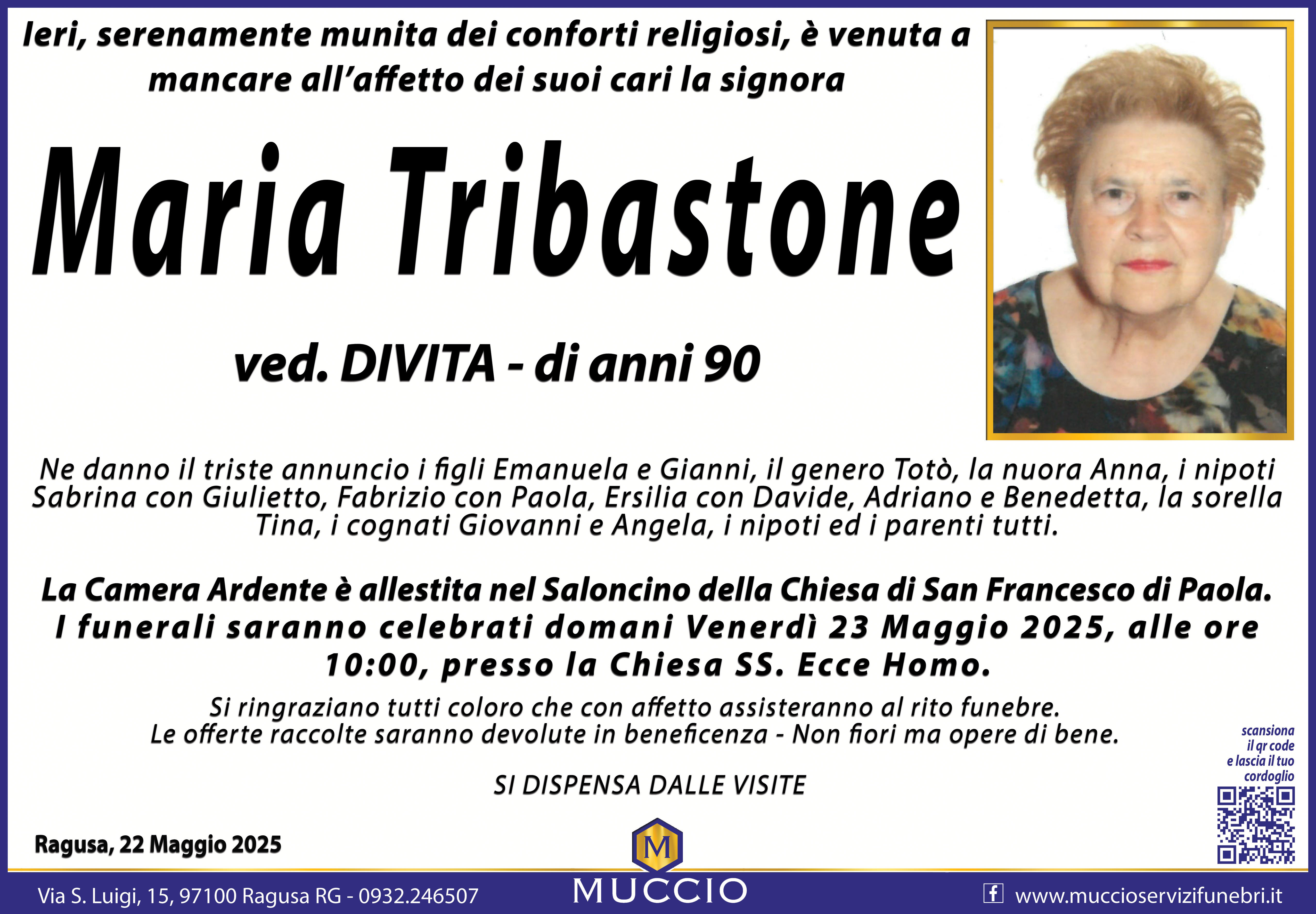 Necrologi: Maria Tribastone - Ragusa Oggi