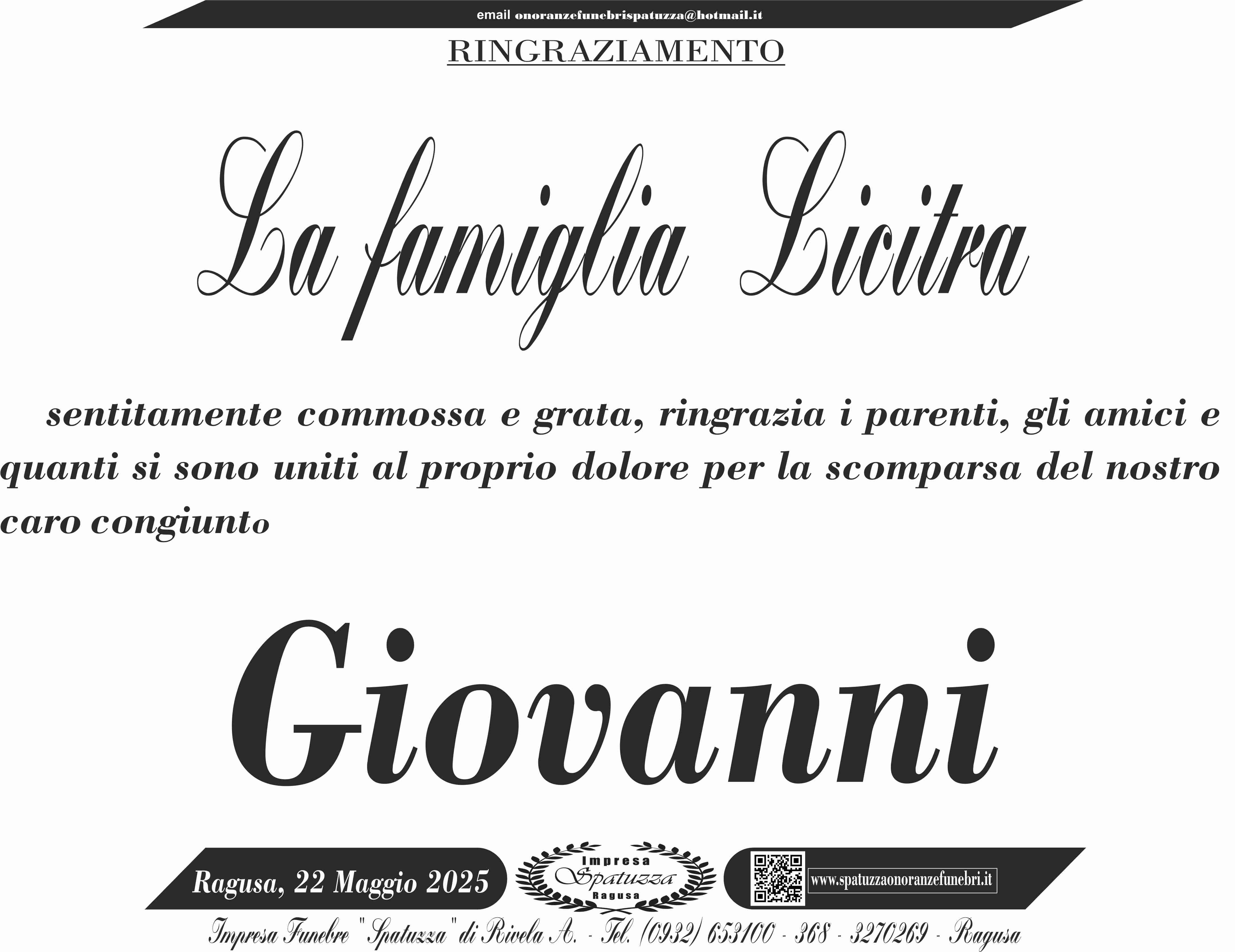 Ringraziamento: famiglia Licitra - Ragusa Oggi