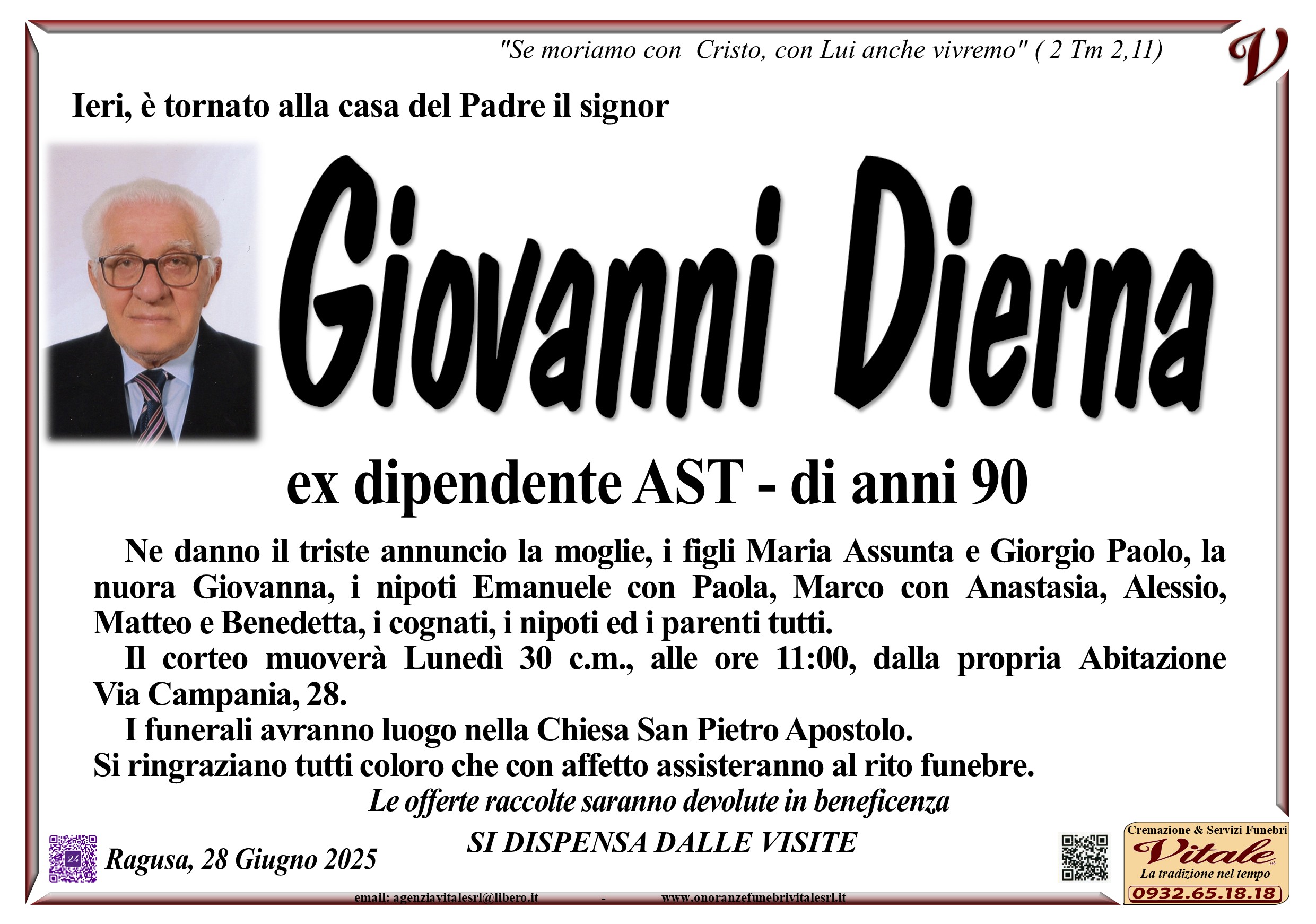 Necrologi: Giovanni Dierna - Ragusa Oggi